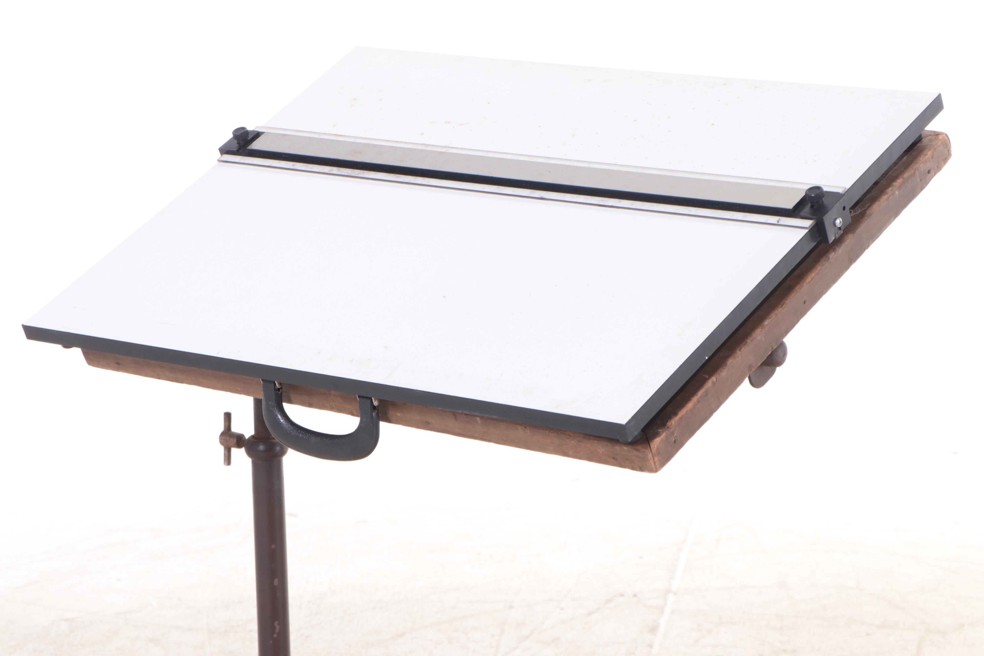 Industrial Iron and Oak Tilt-Table with Laminate Drafting Board | EBTH