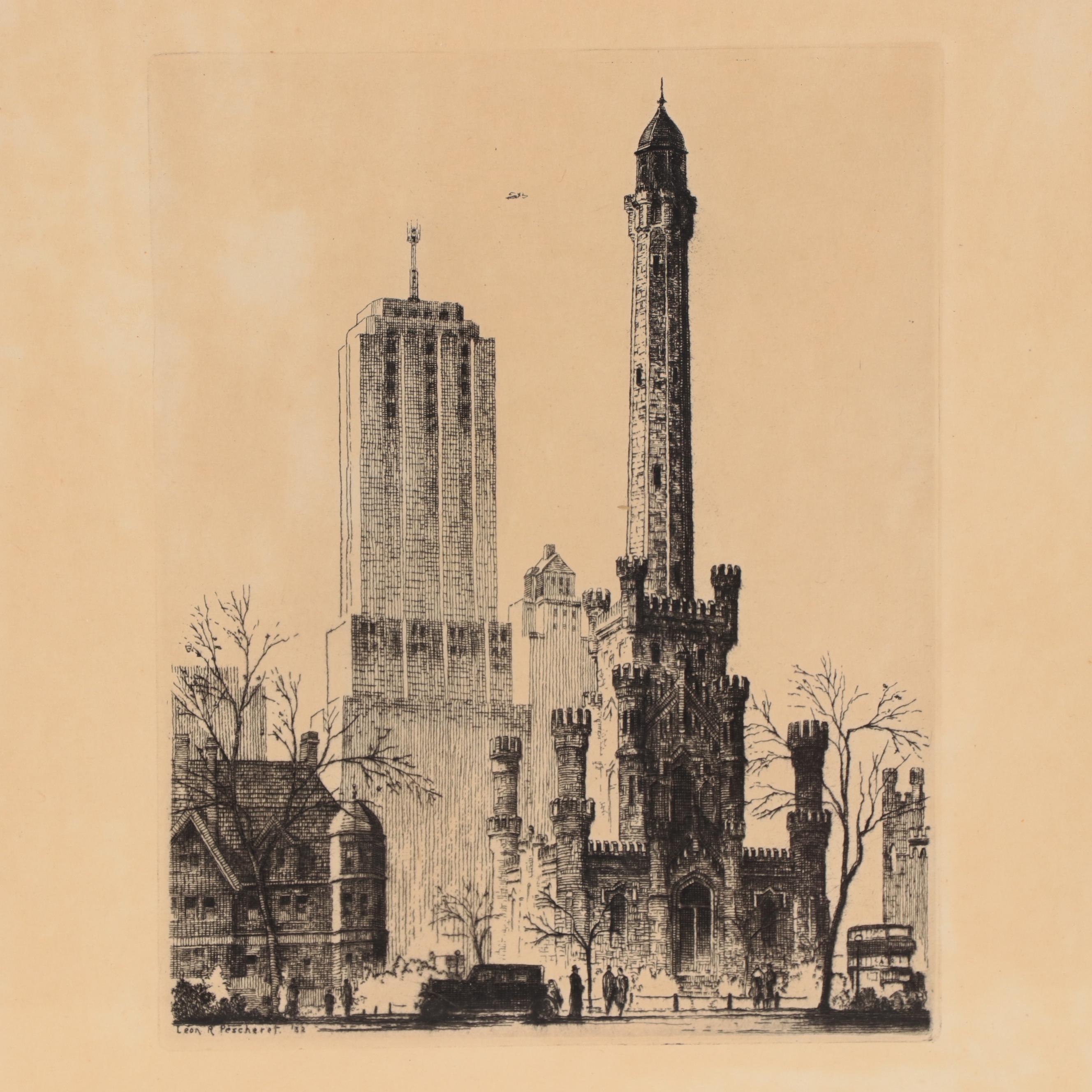 Léon R. Pescheret Etchings of Chicago Monuments, Circa 1930 | EBTH