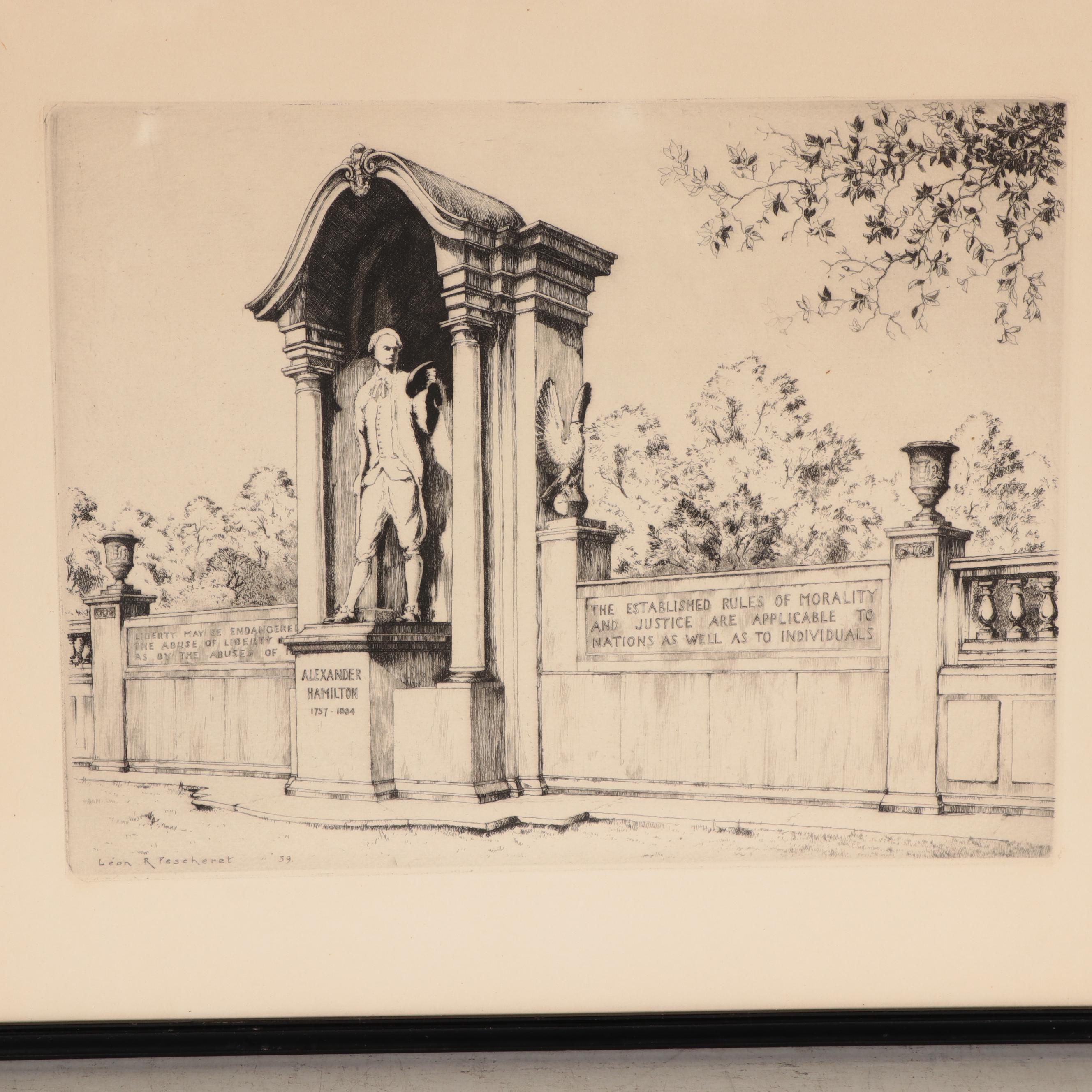 Léon R. Pescheret Etchings of Chicago Monuments, Circa 1930 | EBTH