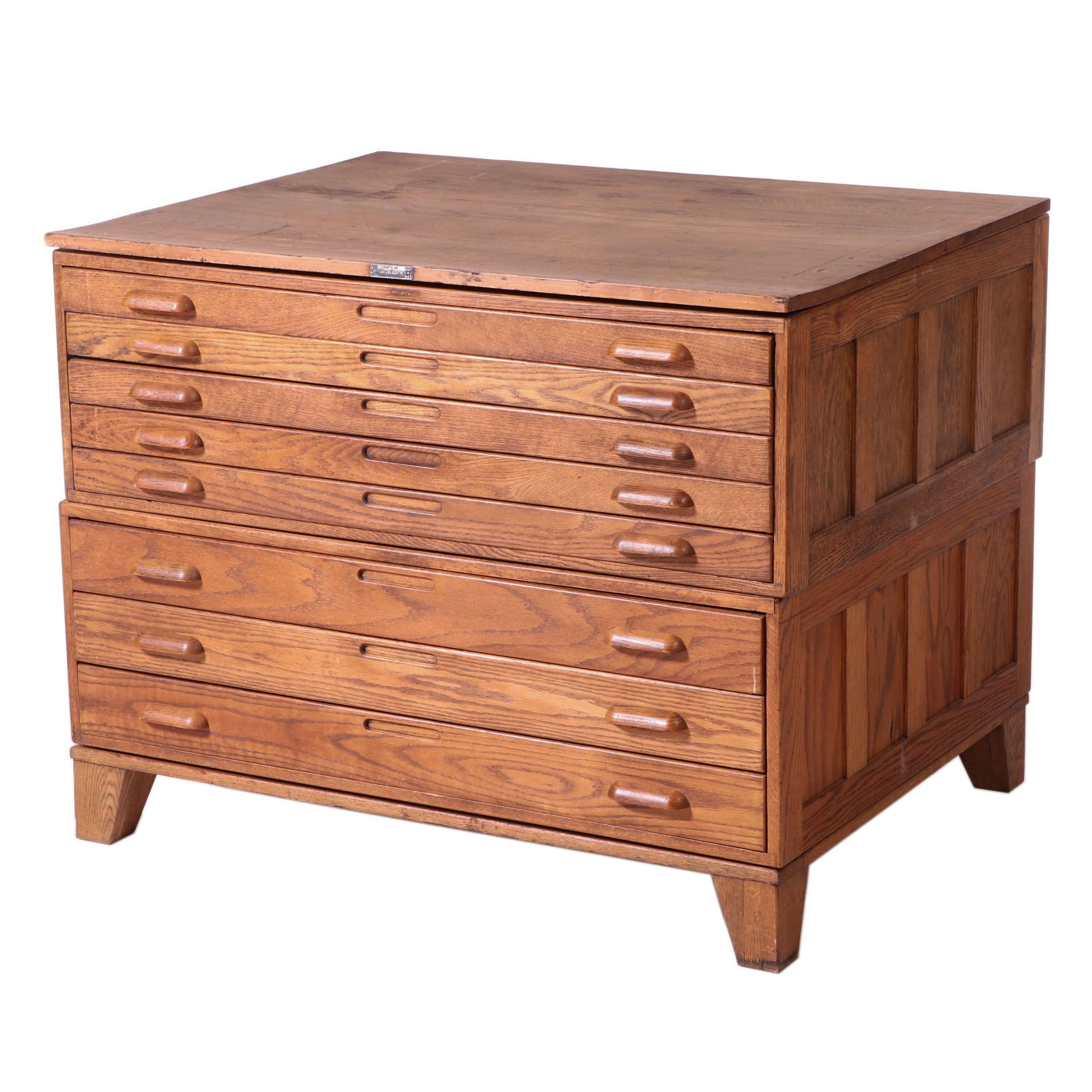 Hamilton Manufacturing Co. Oak Eight-Drawer Flat File Cabinet, 20th ...