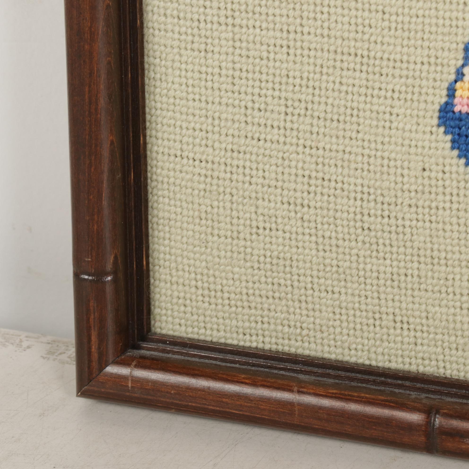 Asian Inspired Needlepoint Panel With Collotype of Chinese Figures | EBTH