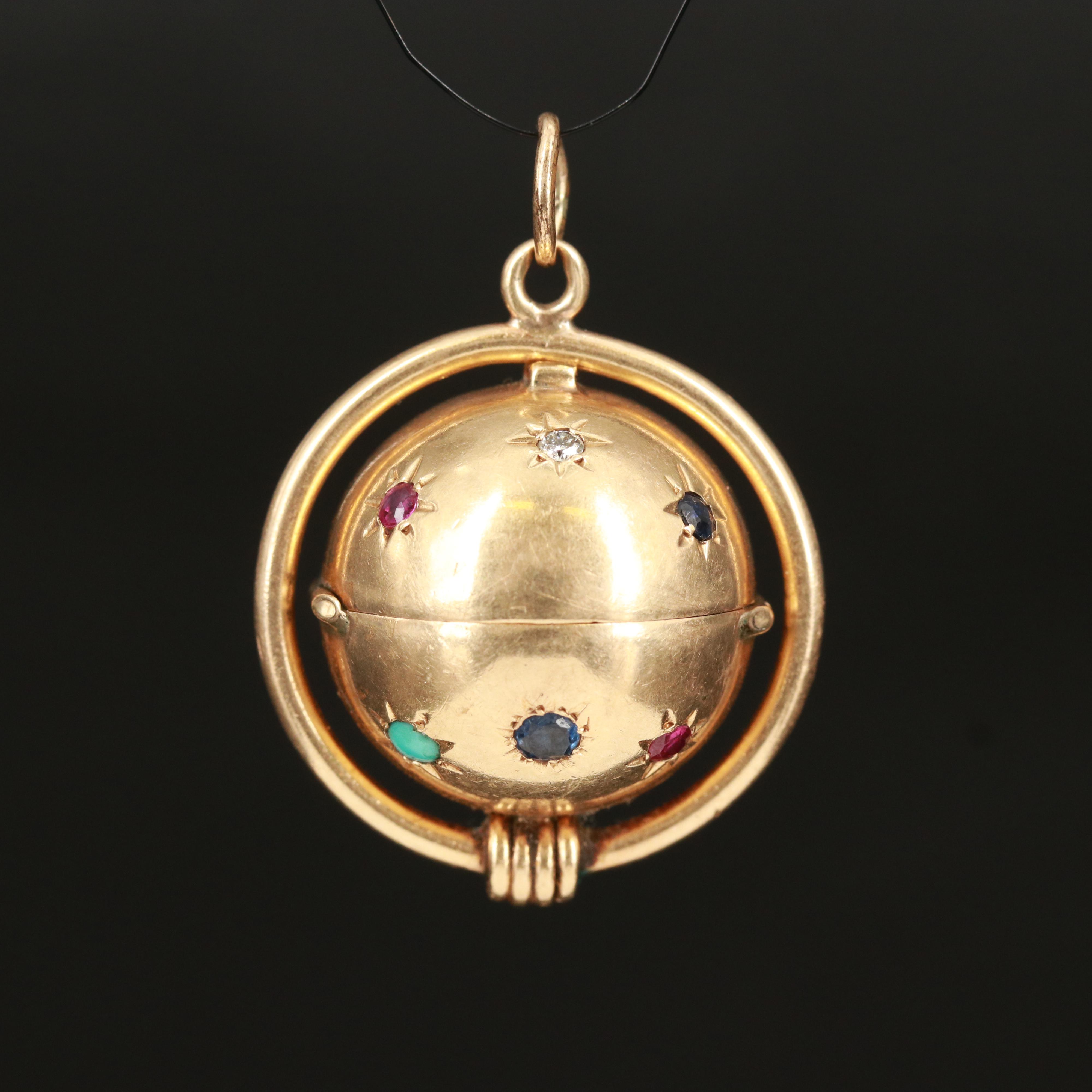 Vintage Jost 14K Photo Locket Orb Including Ruby, Sapphire and Diamond ...