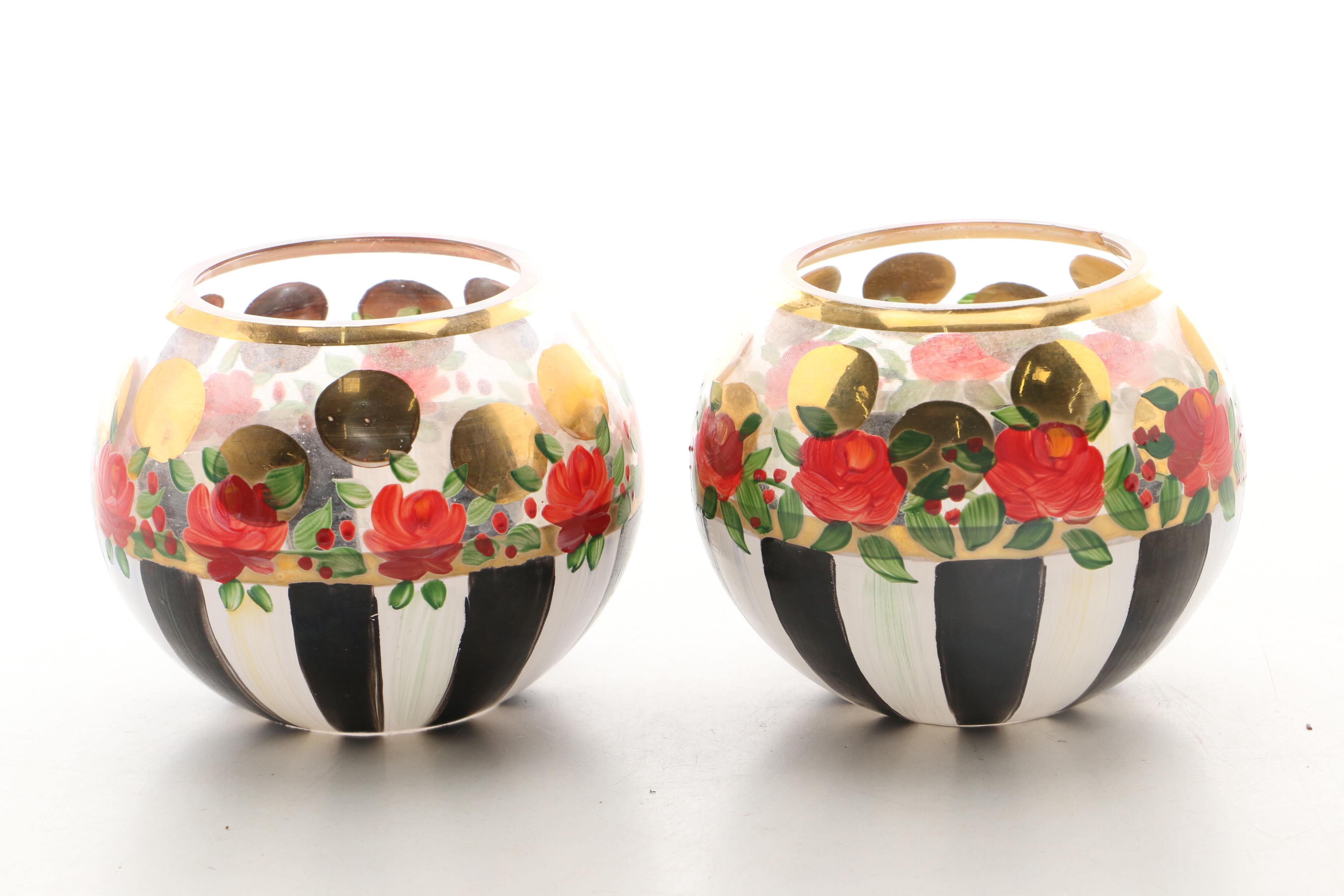 MacKenzie-Childs "Heirloom" Rose Bowls and "Circus" Hand-Painted Glass ...