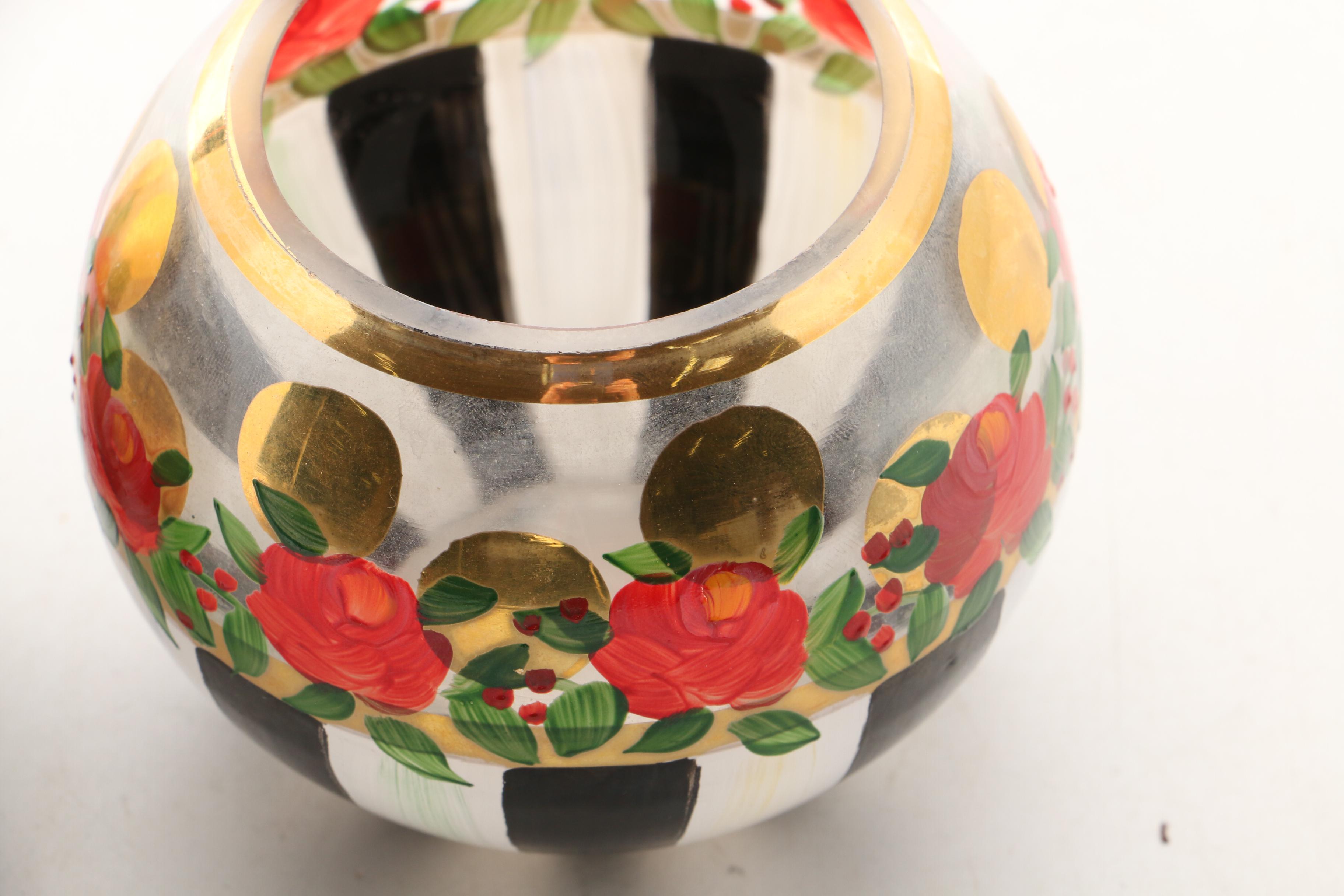 MacKenzie-Childs "Heirloom" Rose Bowls and "Circus" Hand-Painted Glass ...