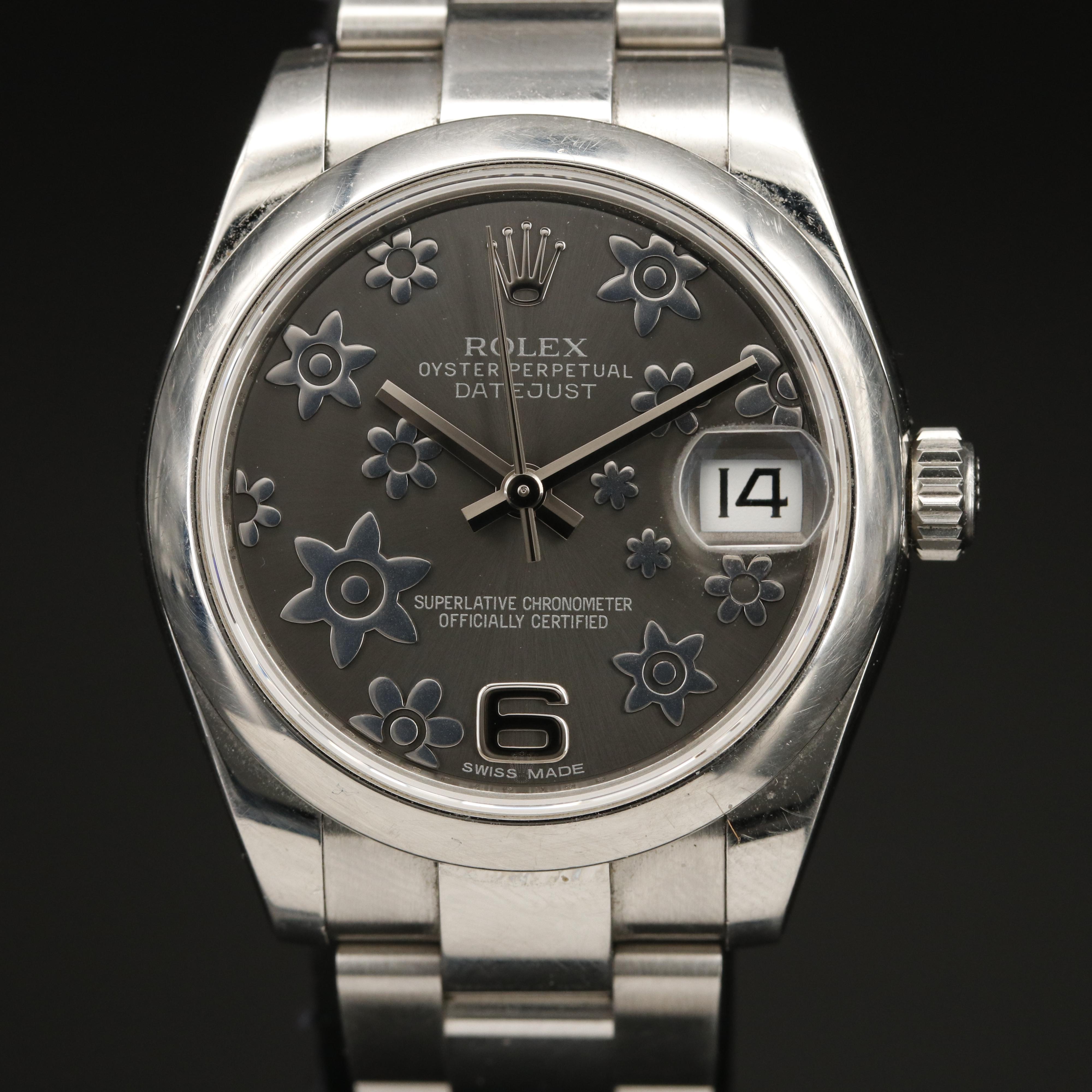 Rolex Datejust Floral Rhodium Dial Stainless Steel Wristwatch | EBTH