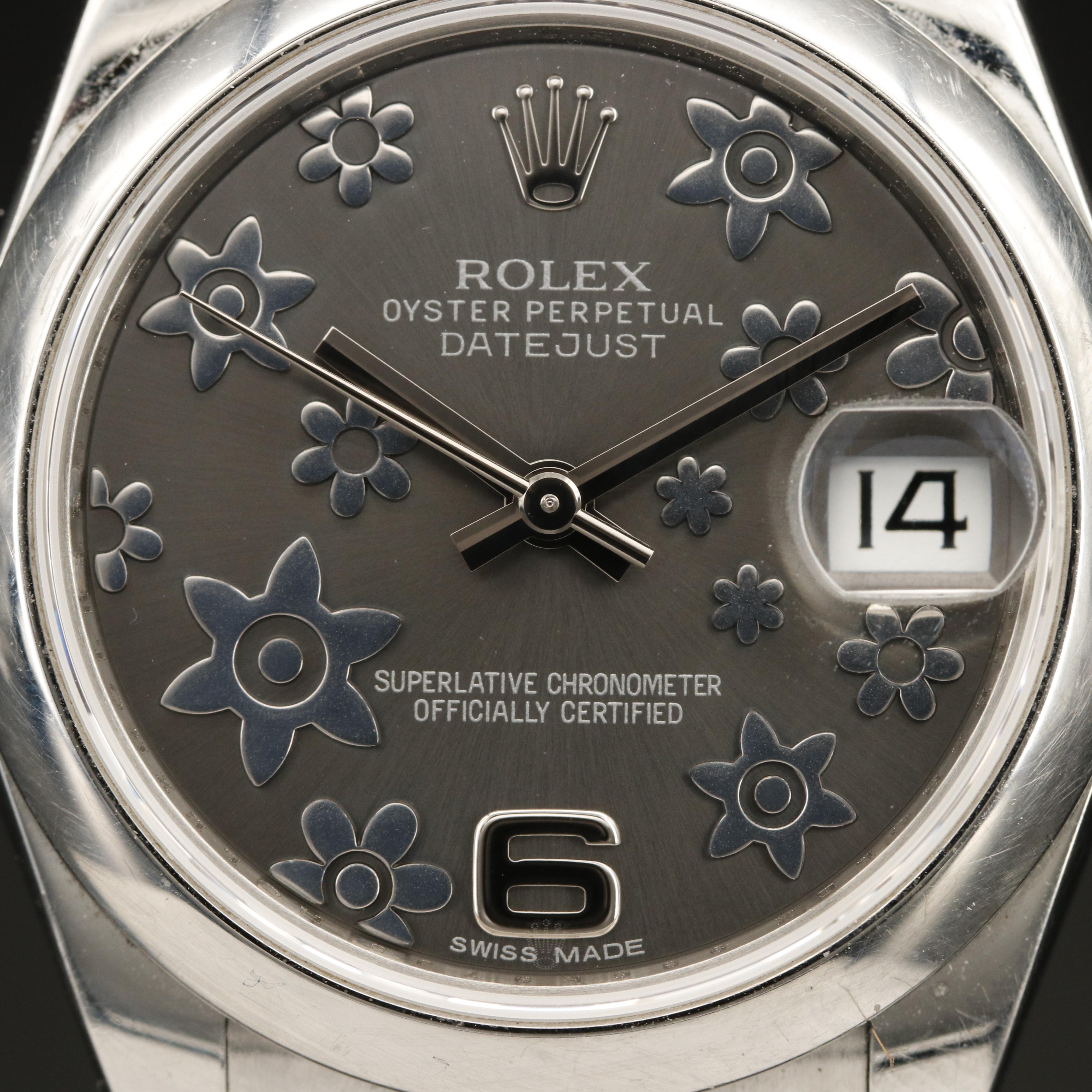 Rolex Datejust Floral Rhodium Dial Stainless Steel Wristwatch | EBTH