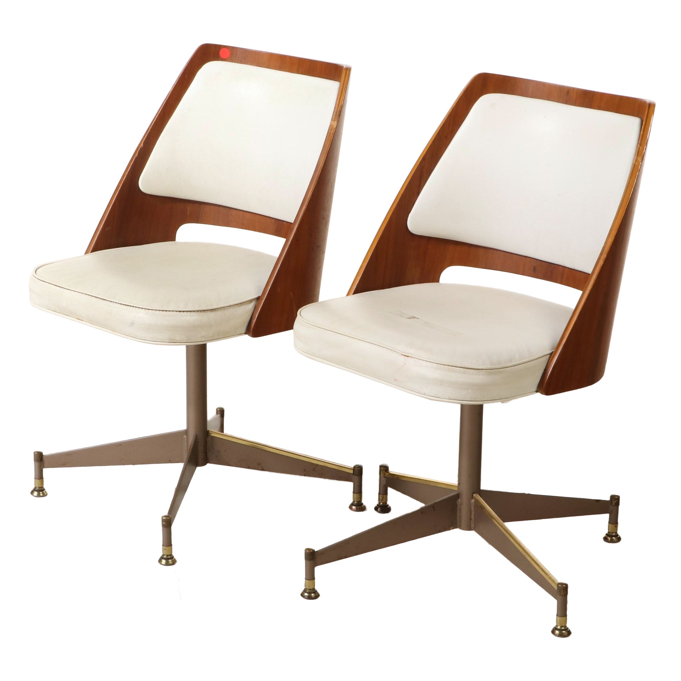Pair of Brody Mid Century Modern Laminated Walnut and Steel Swivel ...