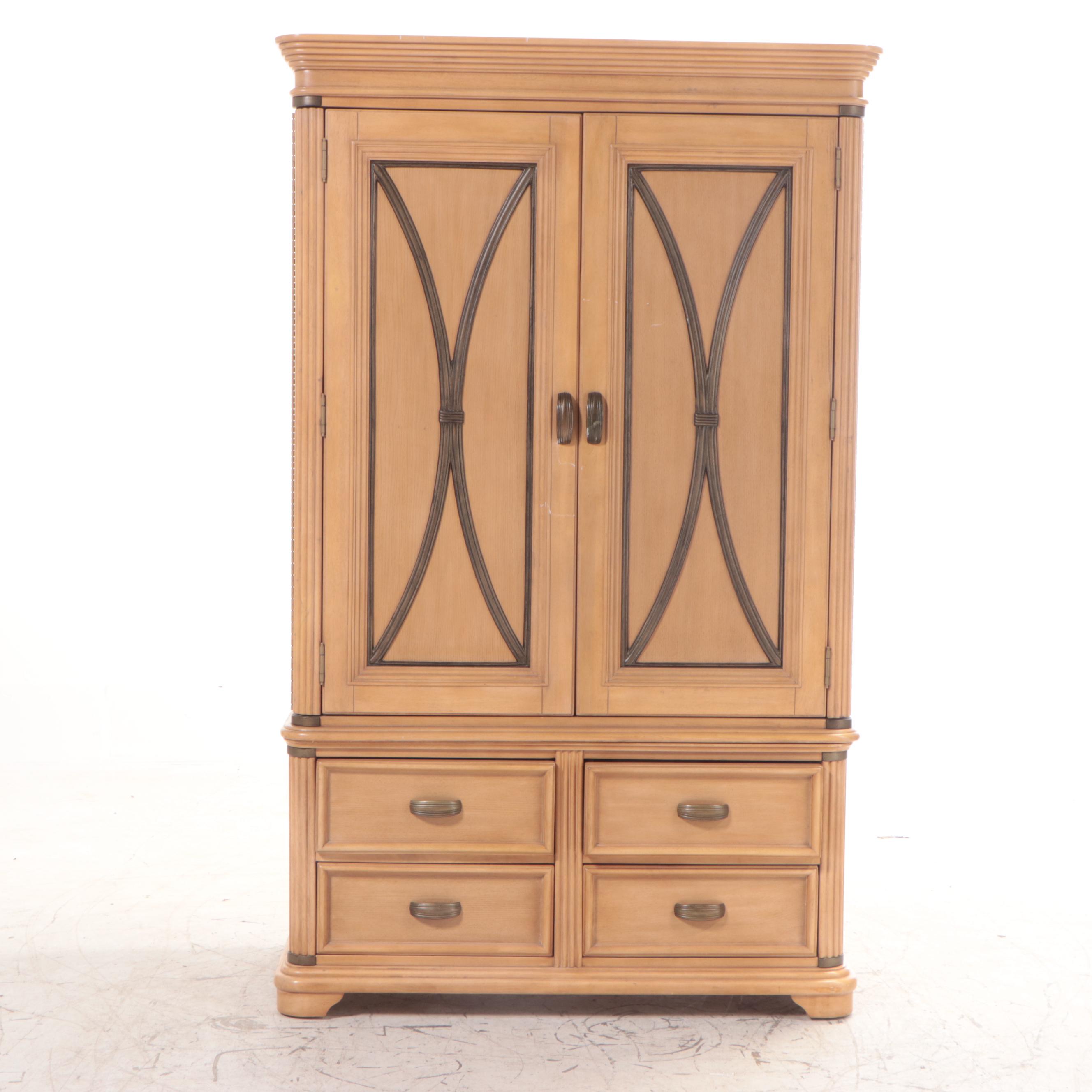 Neoclassical Style Blondewood and Parcel-Gilt Media Wardrobe, Late 20th ...