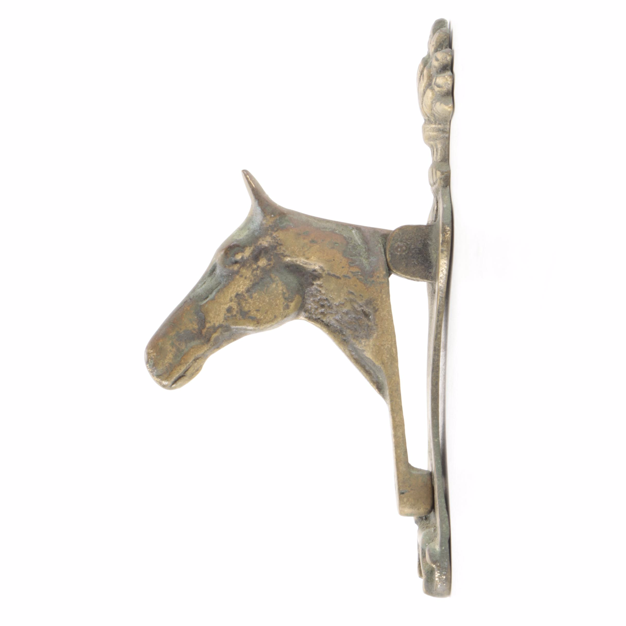 Cast Brass Horse Head Door Knocker with Sheaf of Wheat and Dog | EBTH