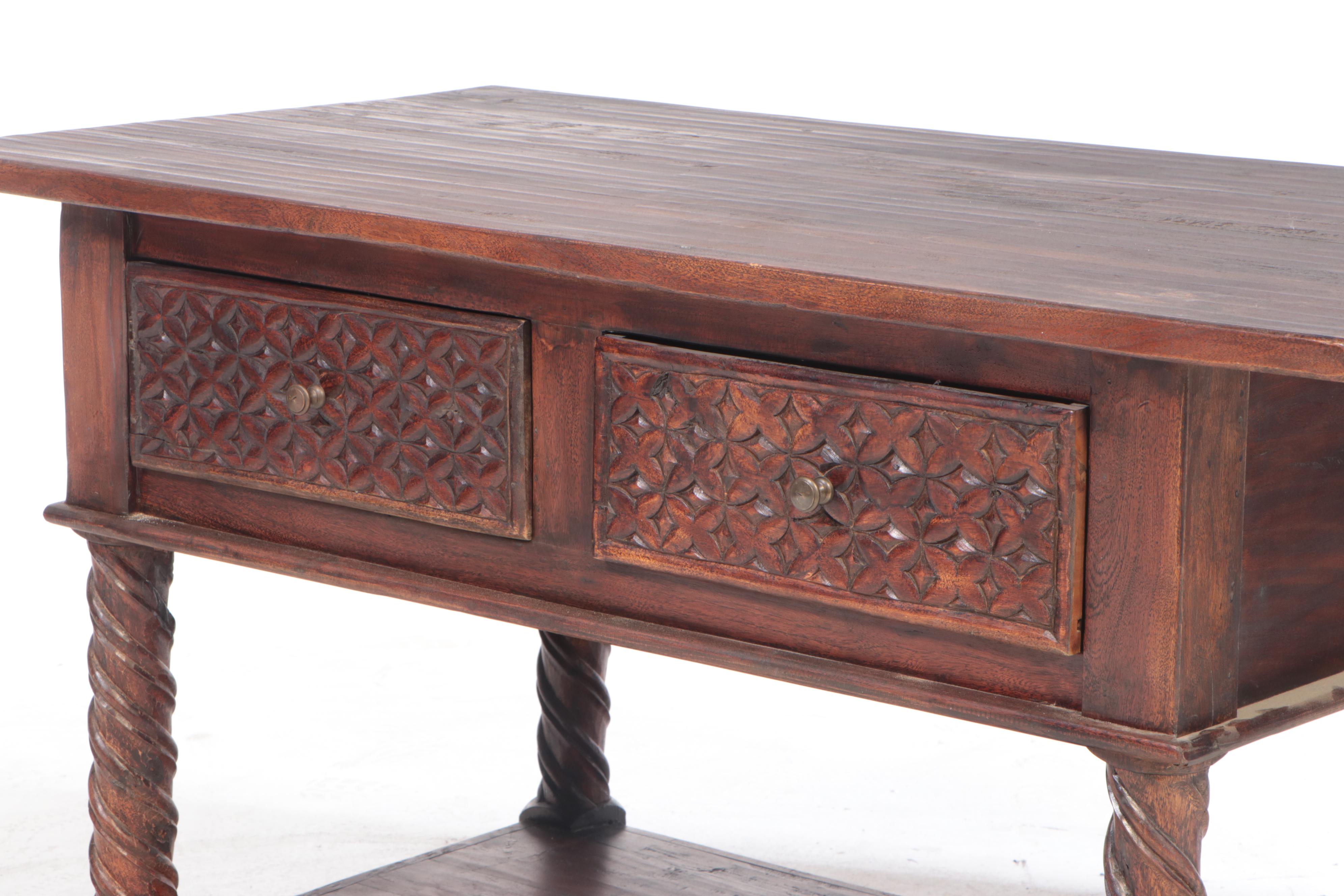 Carved and Hand-Scraped Mahogany Kitchen Island Table | EBTH