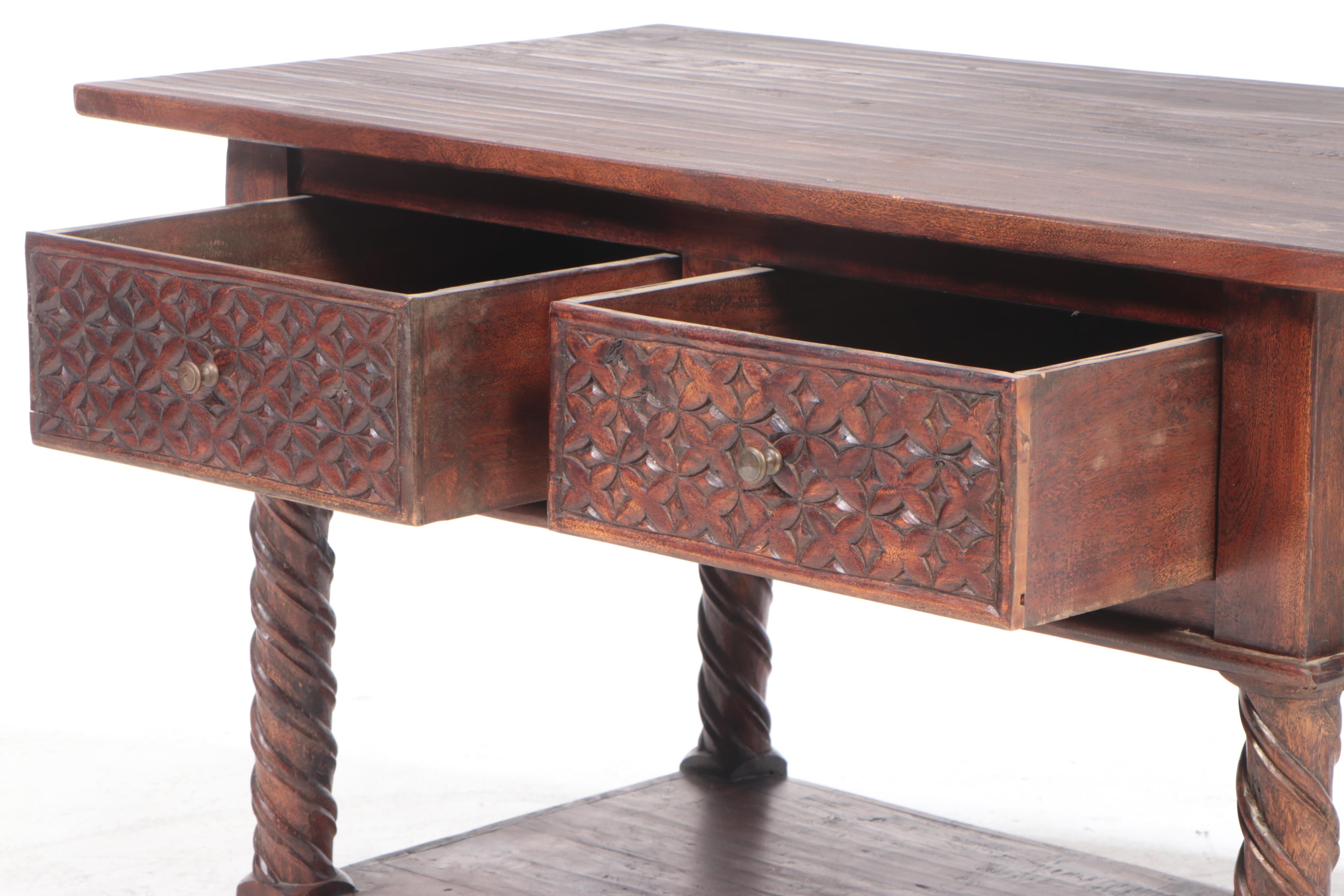 Carved and Hand-Scraped Mahogany Kitchen Island Table | EBTH