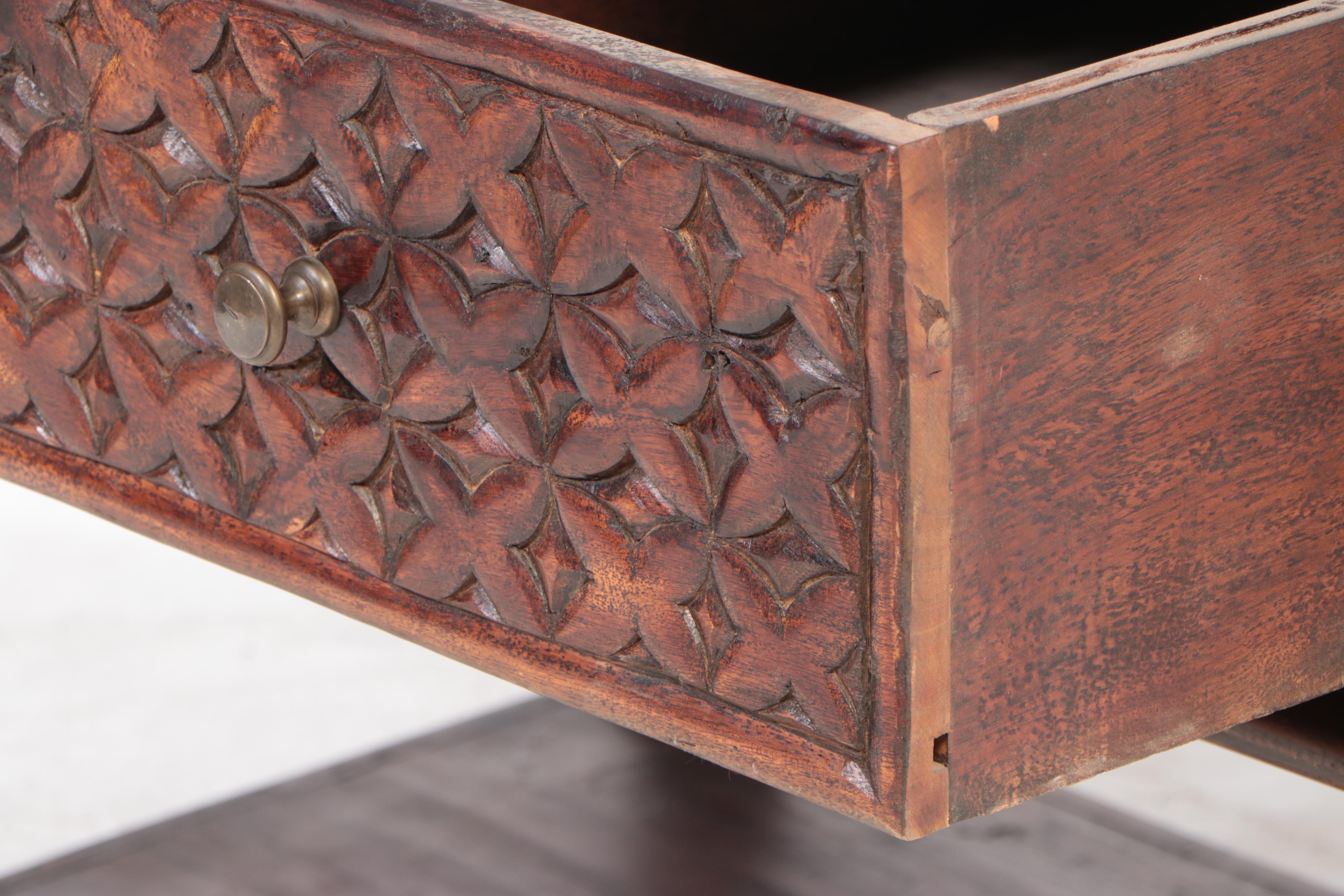 Carved and Hand-Scraped Mahogany Kitchen Island Table | EBTH