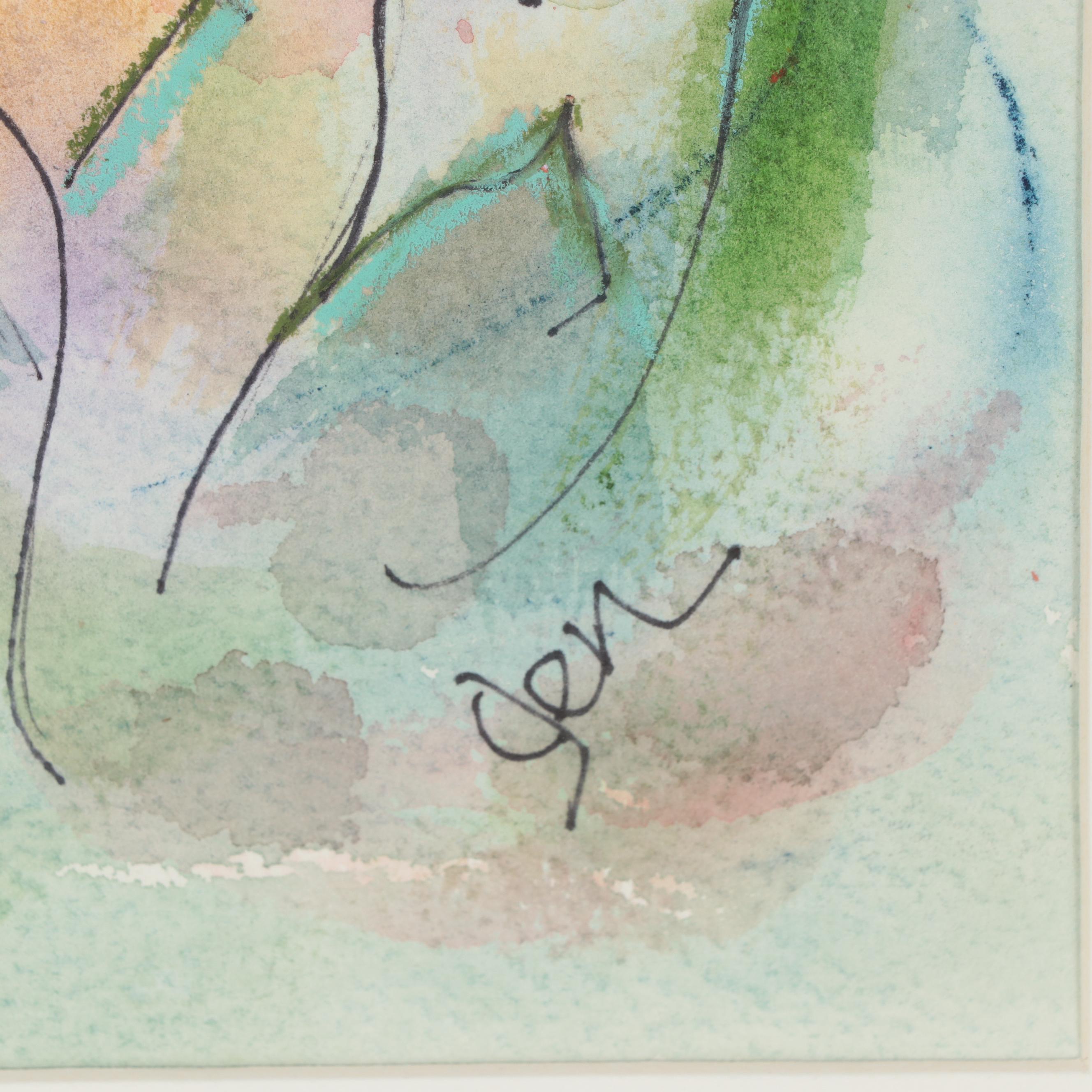 Jennifer Ruff Wilhelm Watercolor Painting "Sunset in the Garden" | EBTH