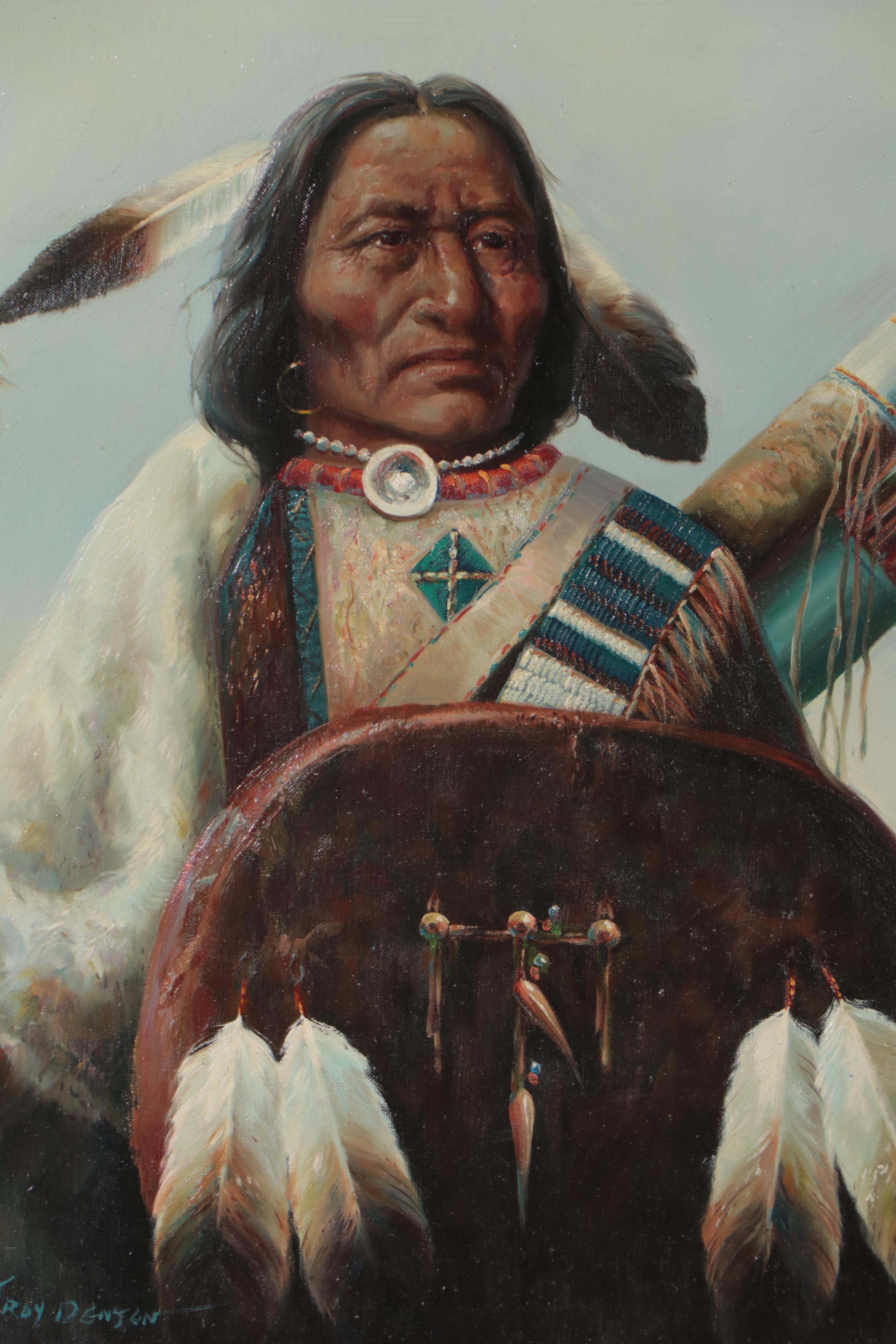 Troy Denton Native American Portrait Oil Painting | EBTH