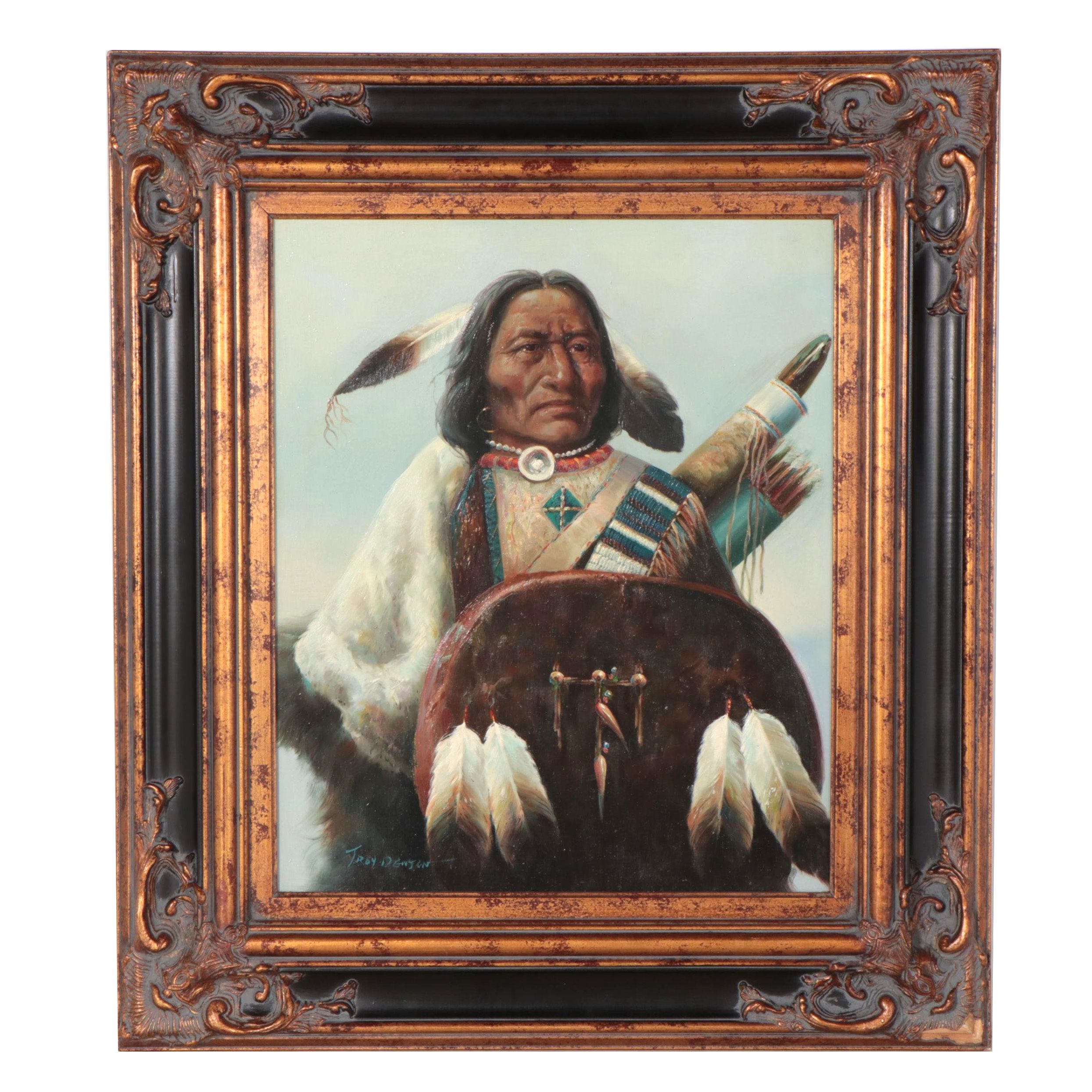 Troy Denton Native American Portrait Oil Painting | EBTH