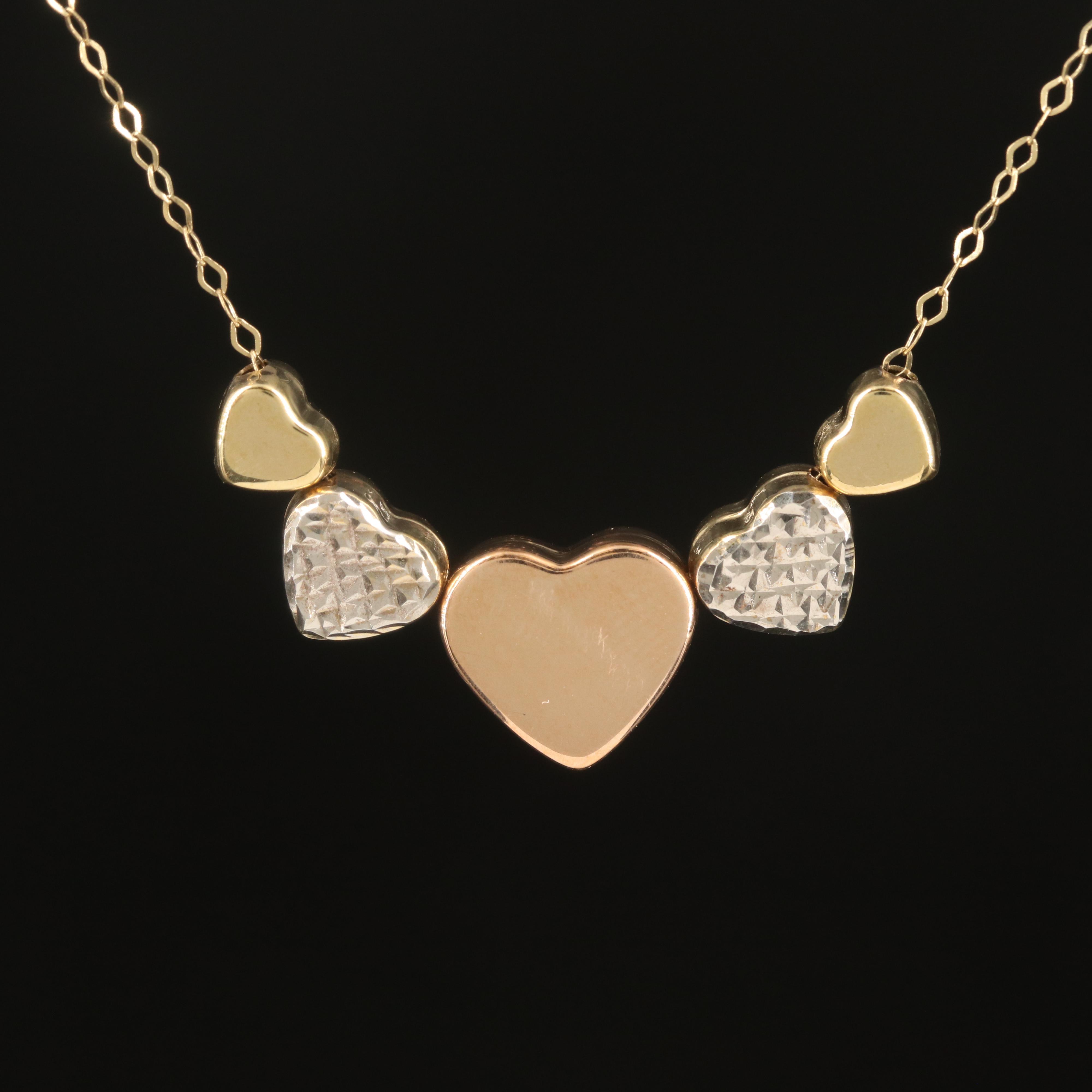 10K Tri-Color Graduated Heart Necklace | EBTH