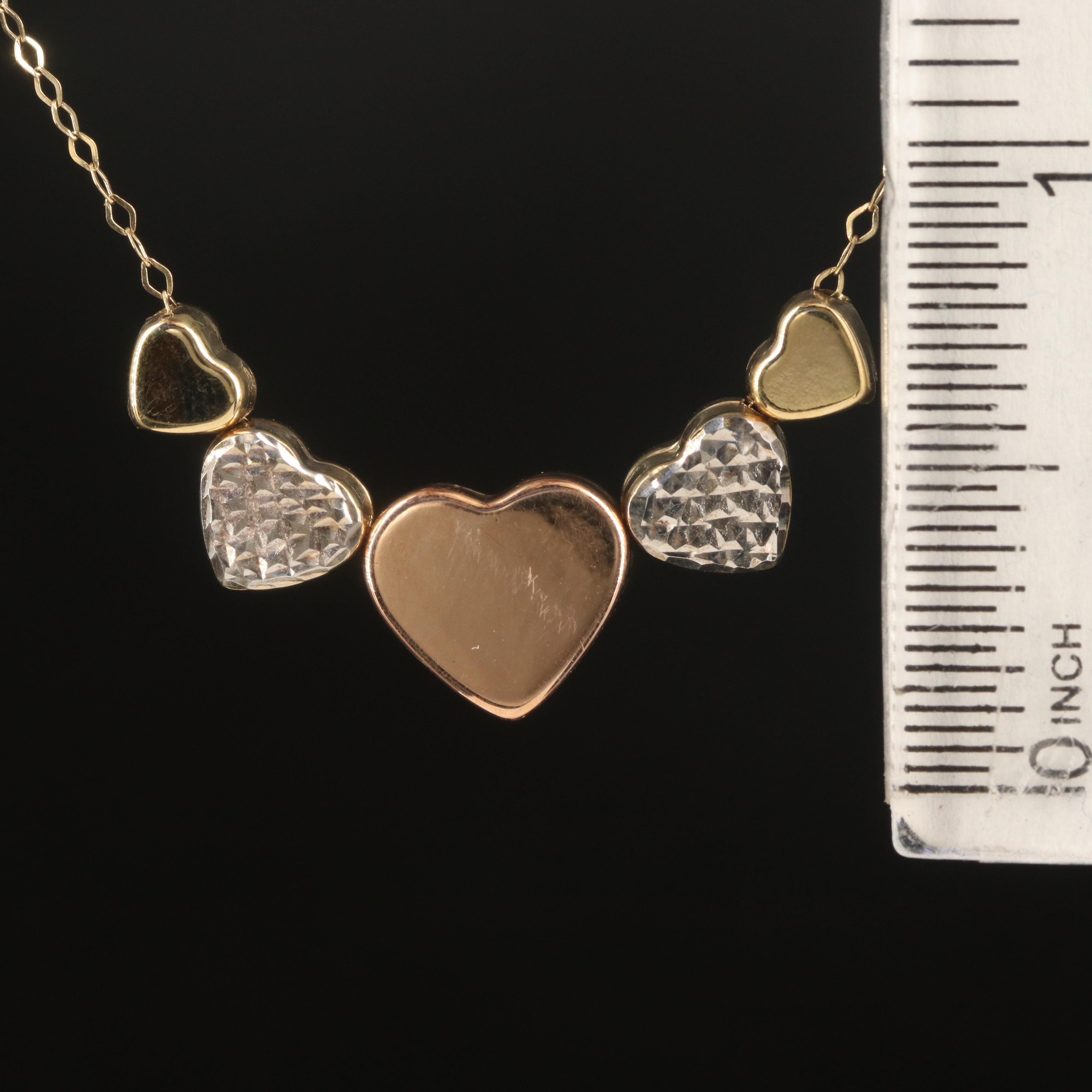 10K Tri-Color Graduated Heart Necklace | EBTH
