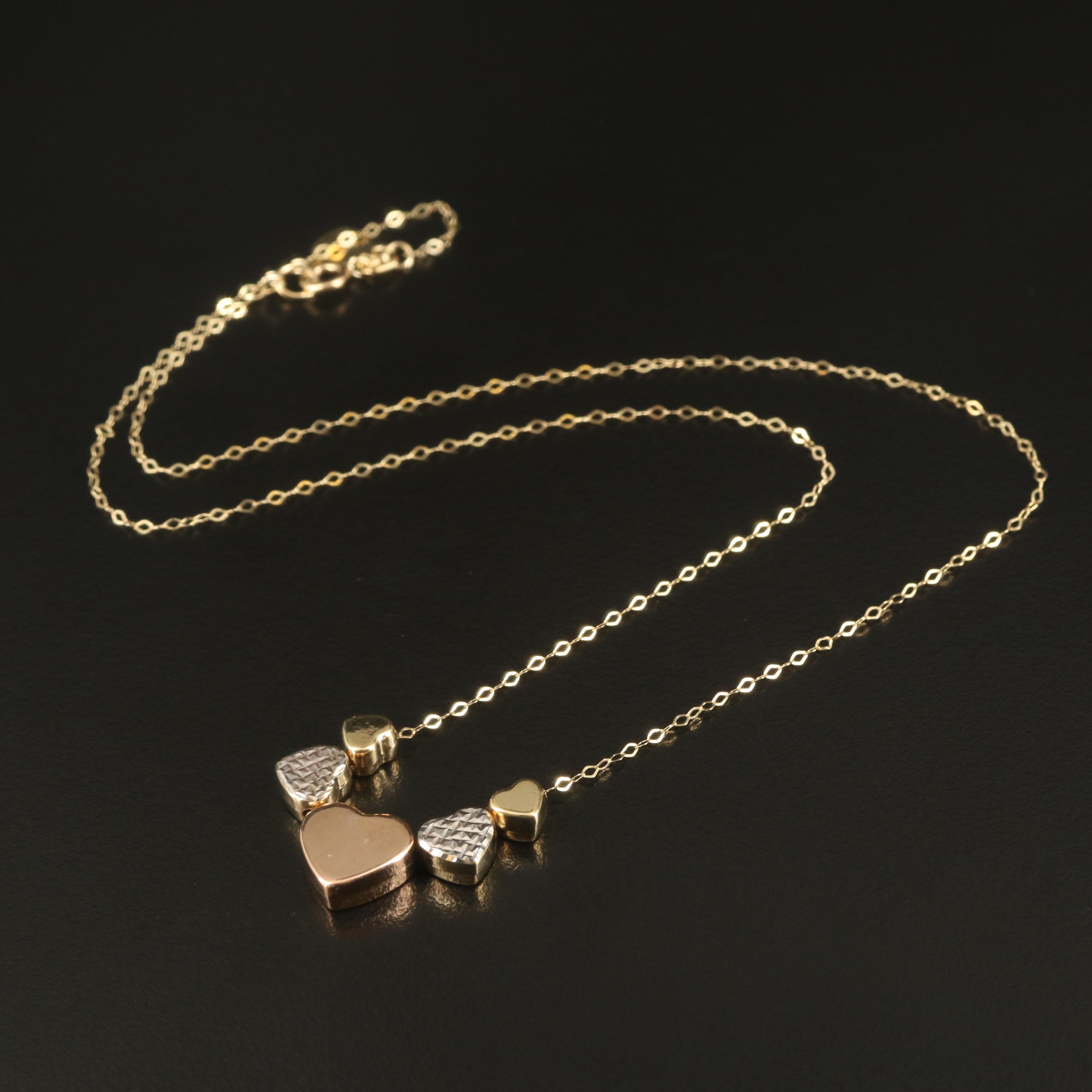 10K Tri-Color Graduated Heart Necklace | EBTH