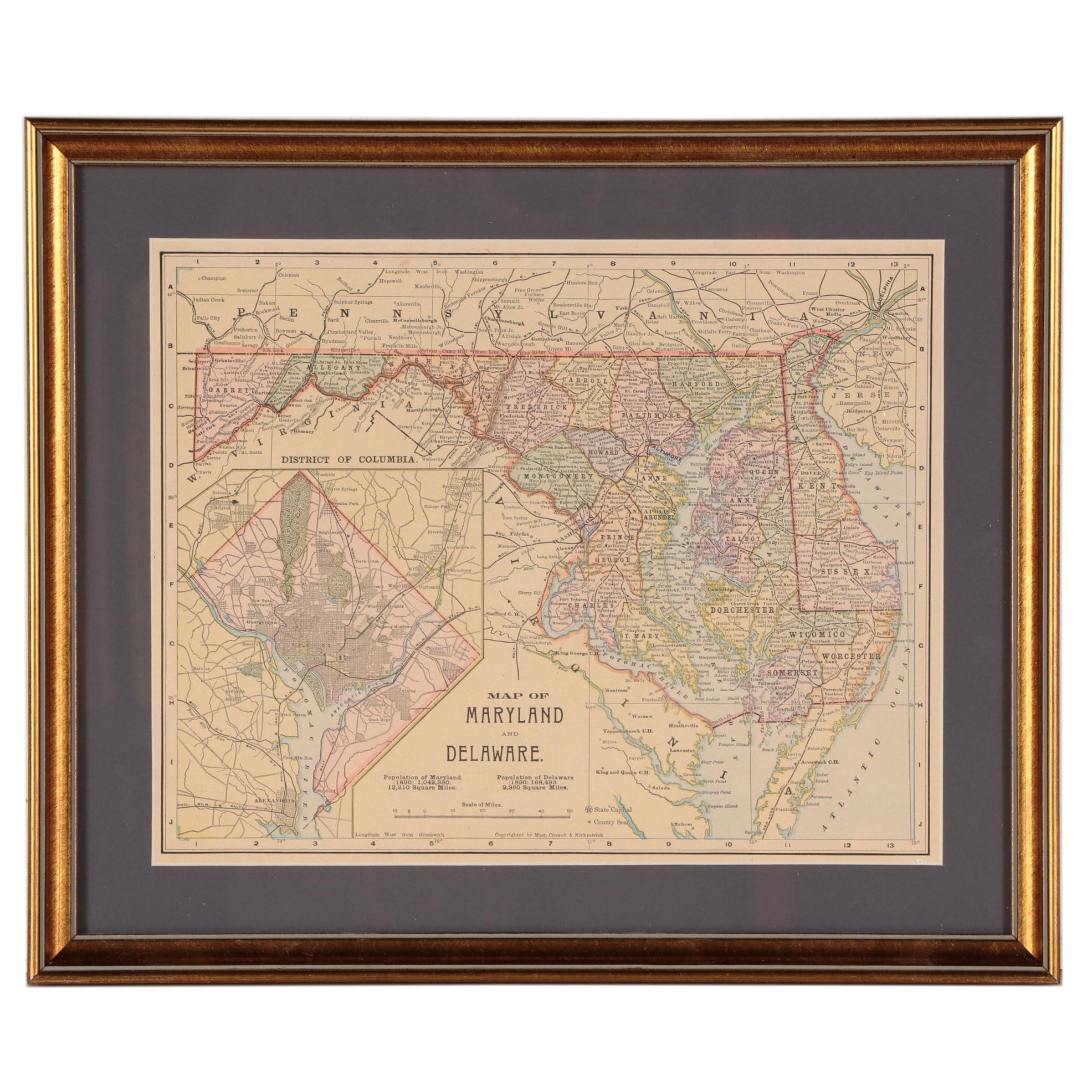 Mast, Crowell & Kirkpatrick "Map of Maryland and Delaware," circa 1890 ...