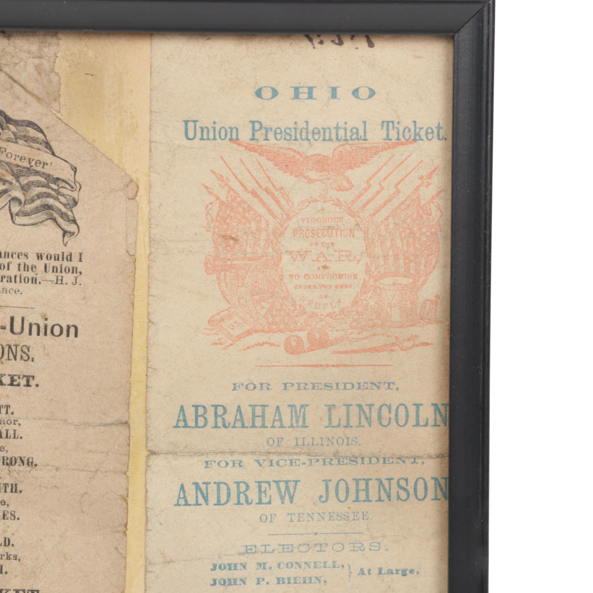 1864 Abraham Lincoln Presidential Election Ticket with Ohio Union Party ...