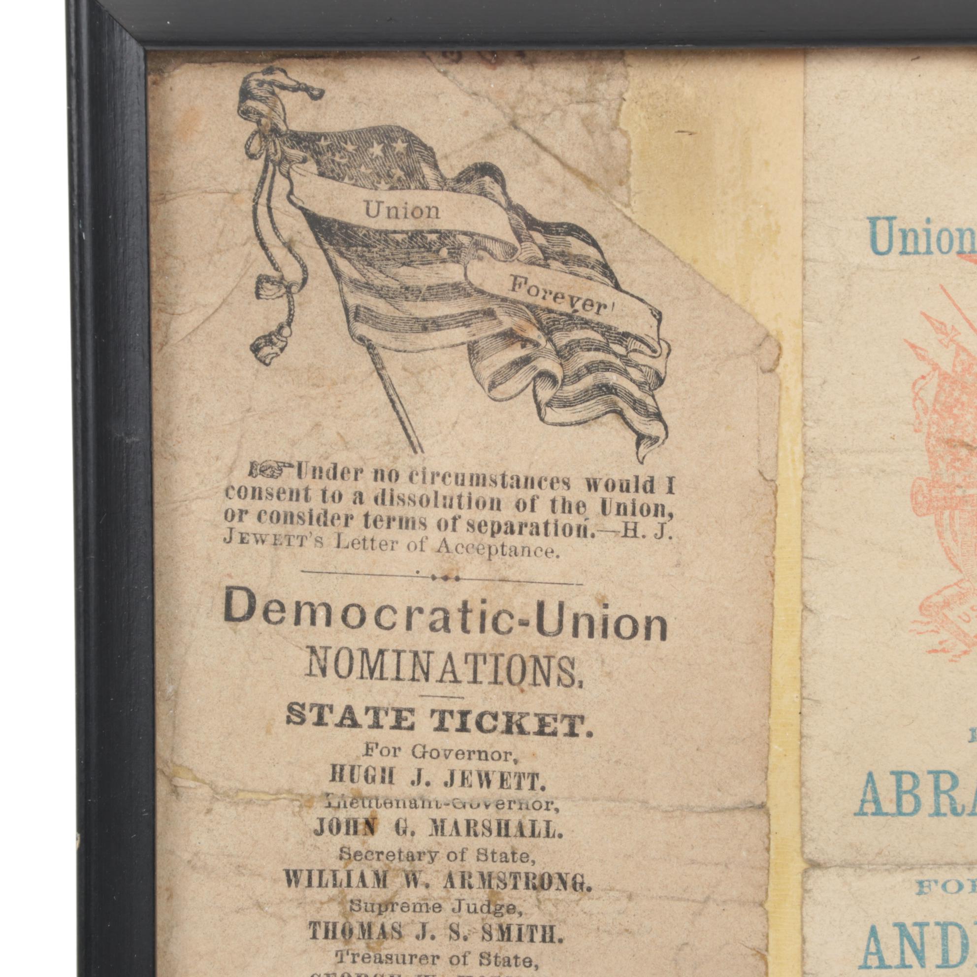 1864 Abraham Lincoln Presidential Election Ticket with Ohio Union Party ...
