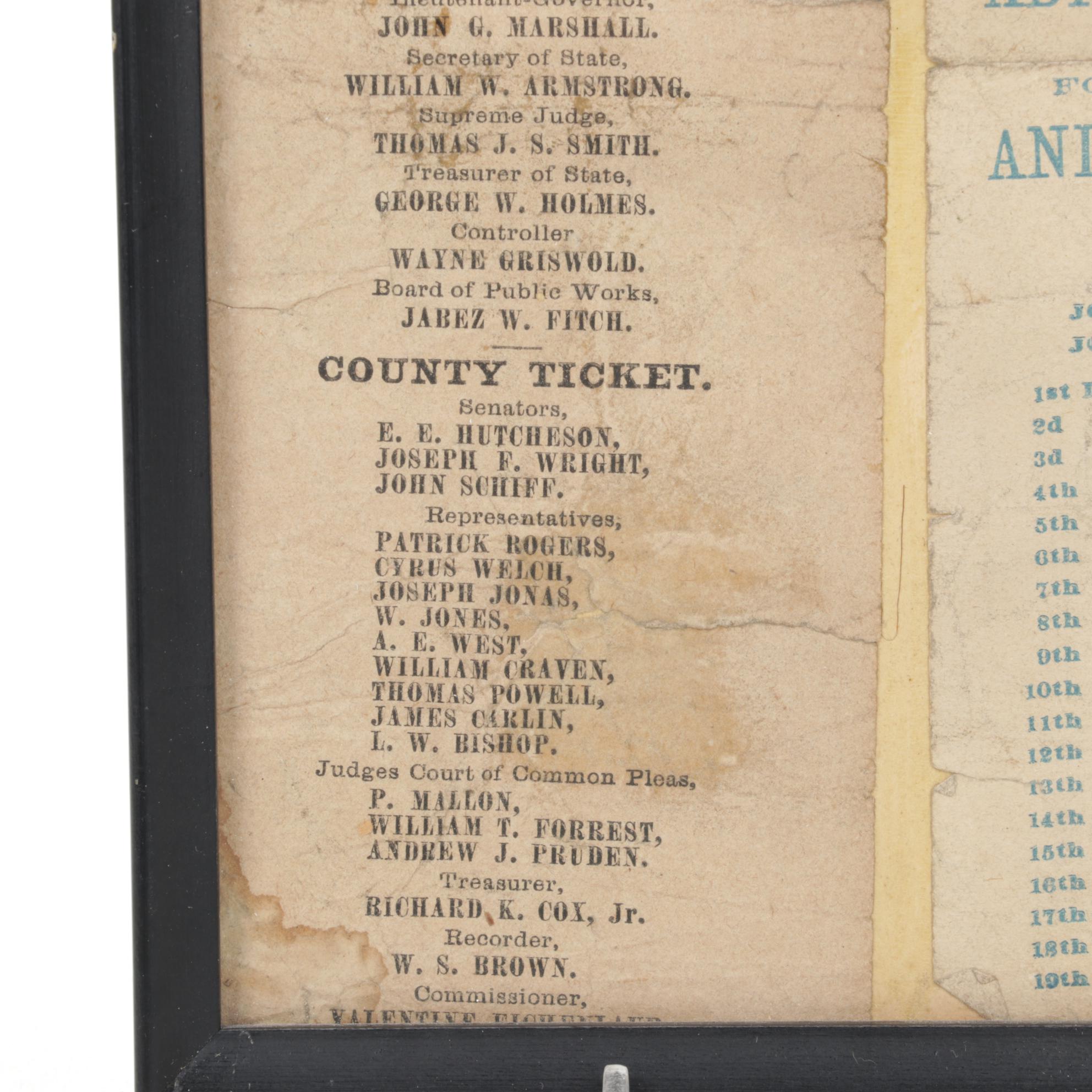 1864 Abraham Lincoln Presidential Election Ticket with Ohio Union Party ...