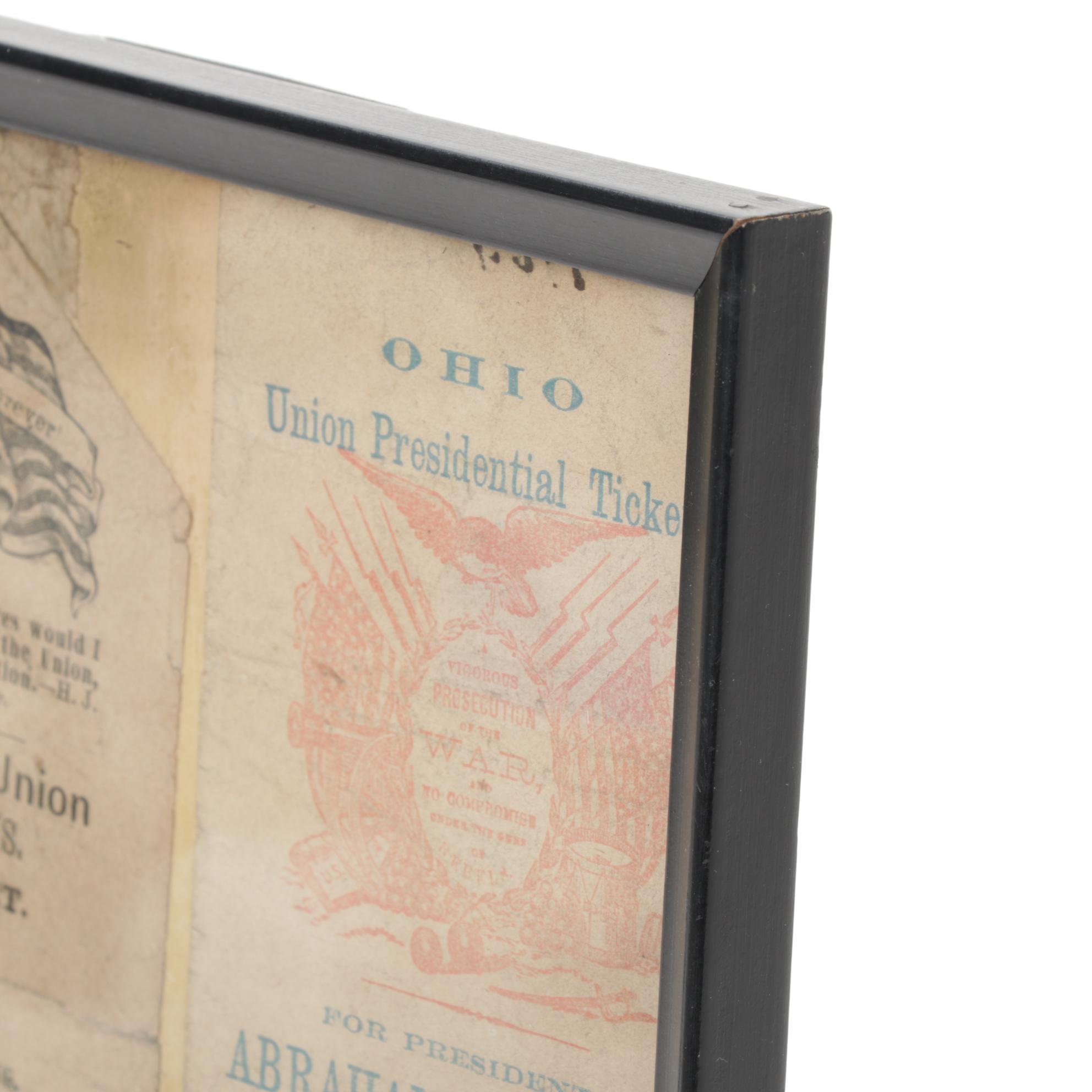 1864 Abraham Lincoln Presidential Election Ticket with Ohio Union Party ...