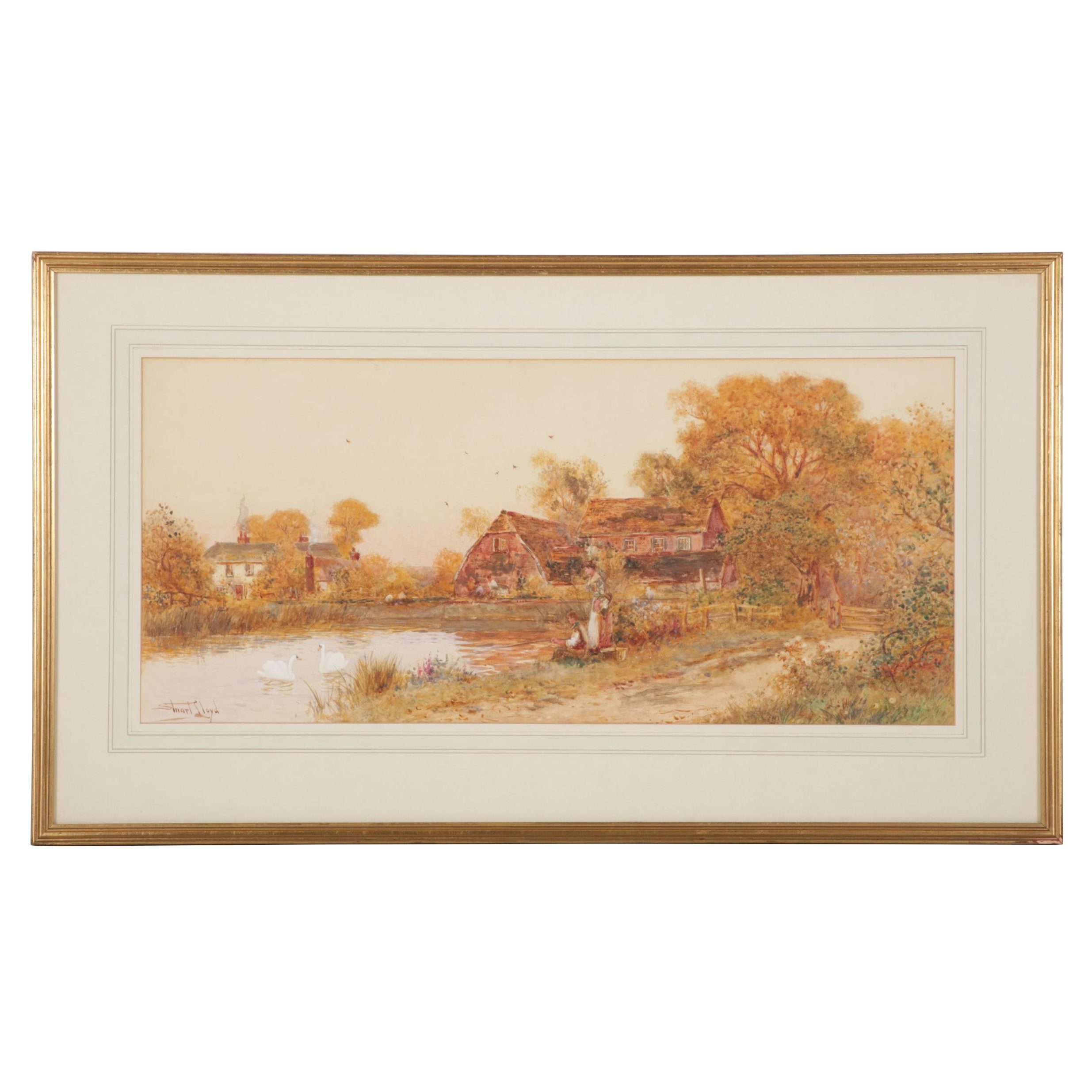 Stuart Lloyd Bucolic Watercolor Painting of Village Pond | EBTH