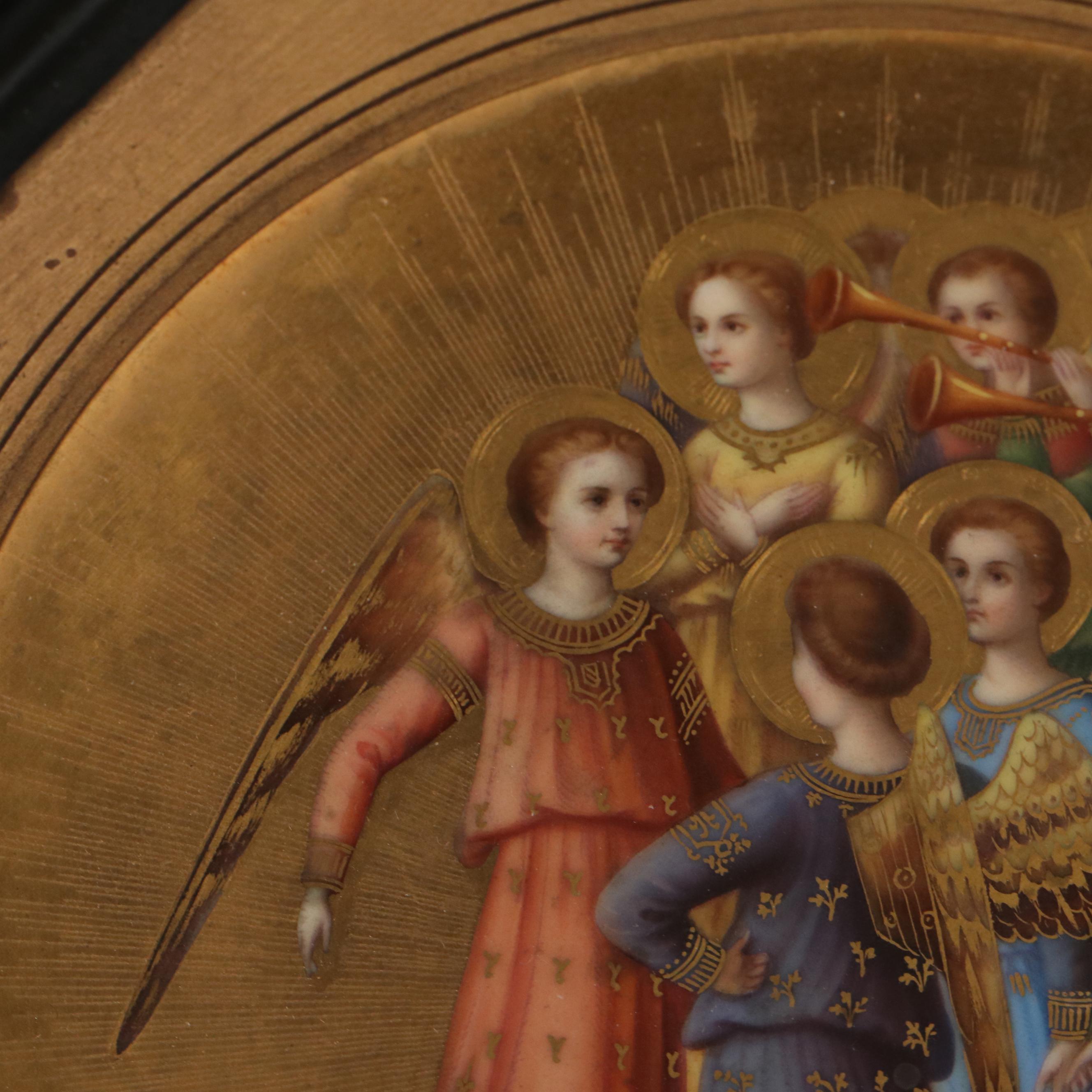 Gilt Hand-Painted Porcelain Plaque After Fra Angelico "Group of Angels ...