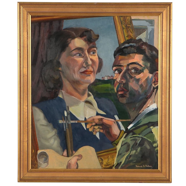 Bennard Bloch Perlman Oil Painting "The Artist Painting His Wife," 1951 ...