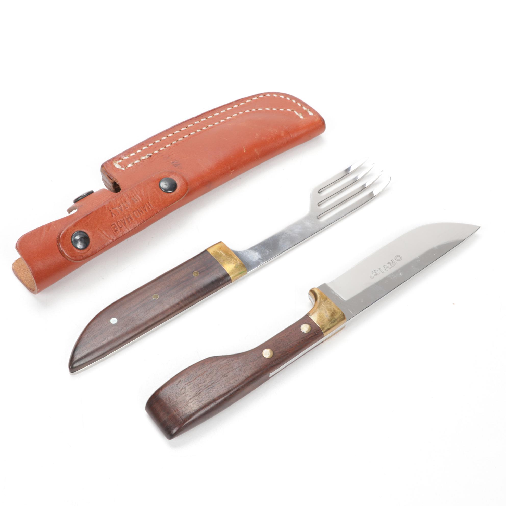 Orvis Knife and Fork Set in Leather Sheath, Crkt Crawford Knives, and ...
