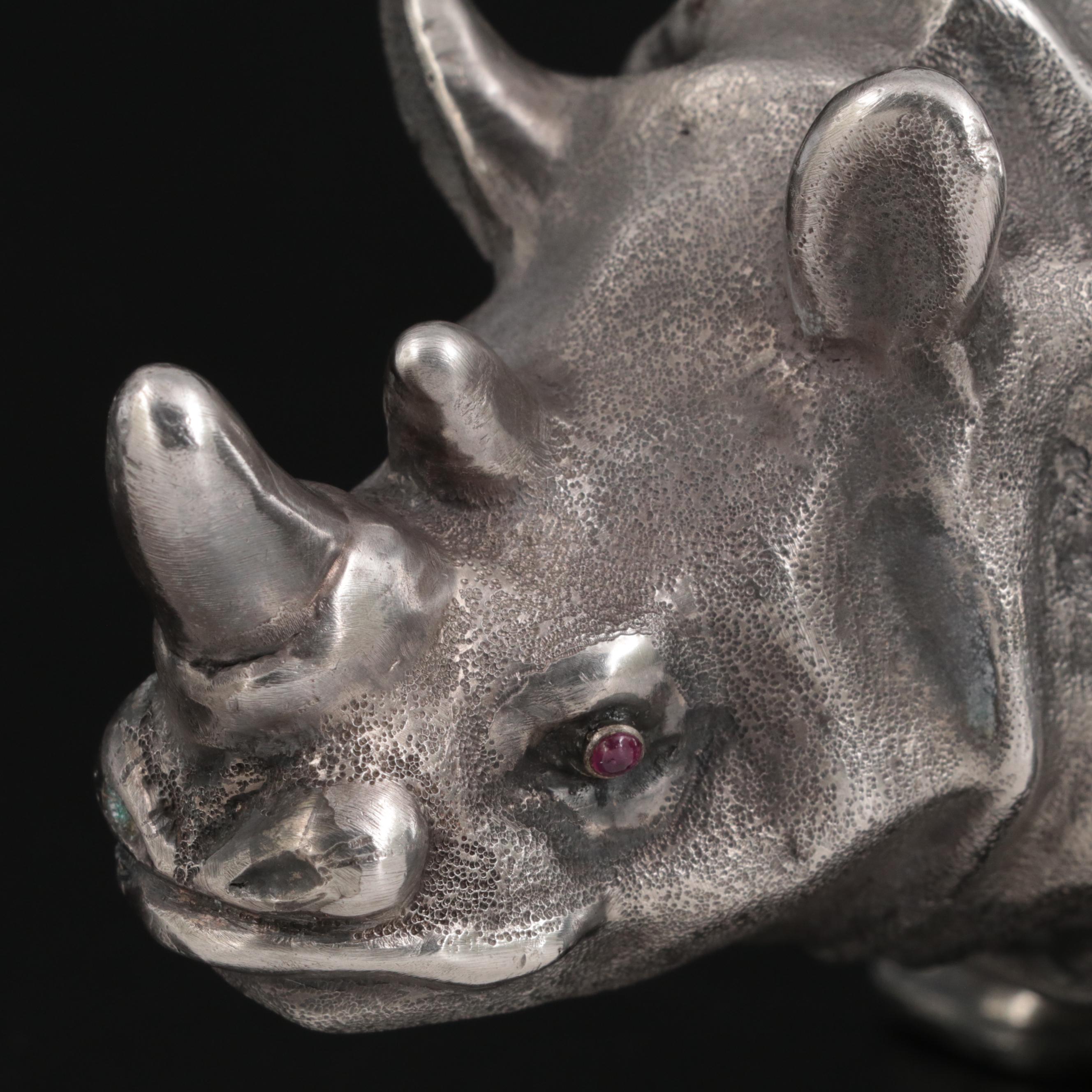 Russian 916 Silver and Ruby Rhinoceros Figurine After Fabergé Automaton ...