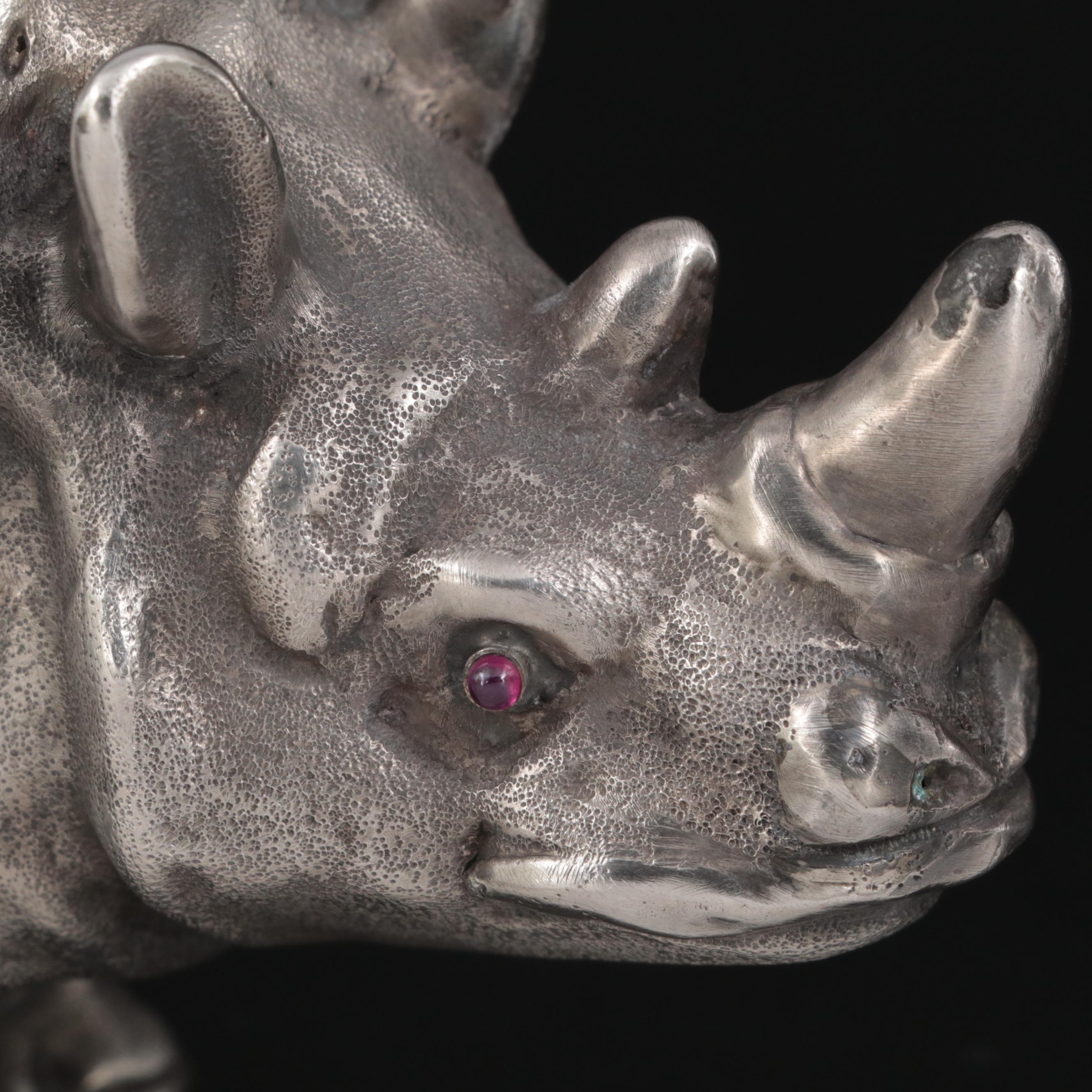 Russian 916 Silver and Ruby Rhinoceros Figurine After Fabergé Automaton ...