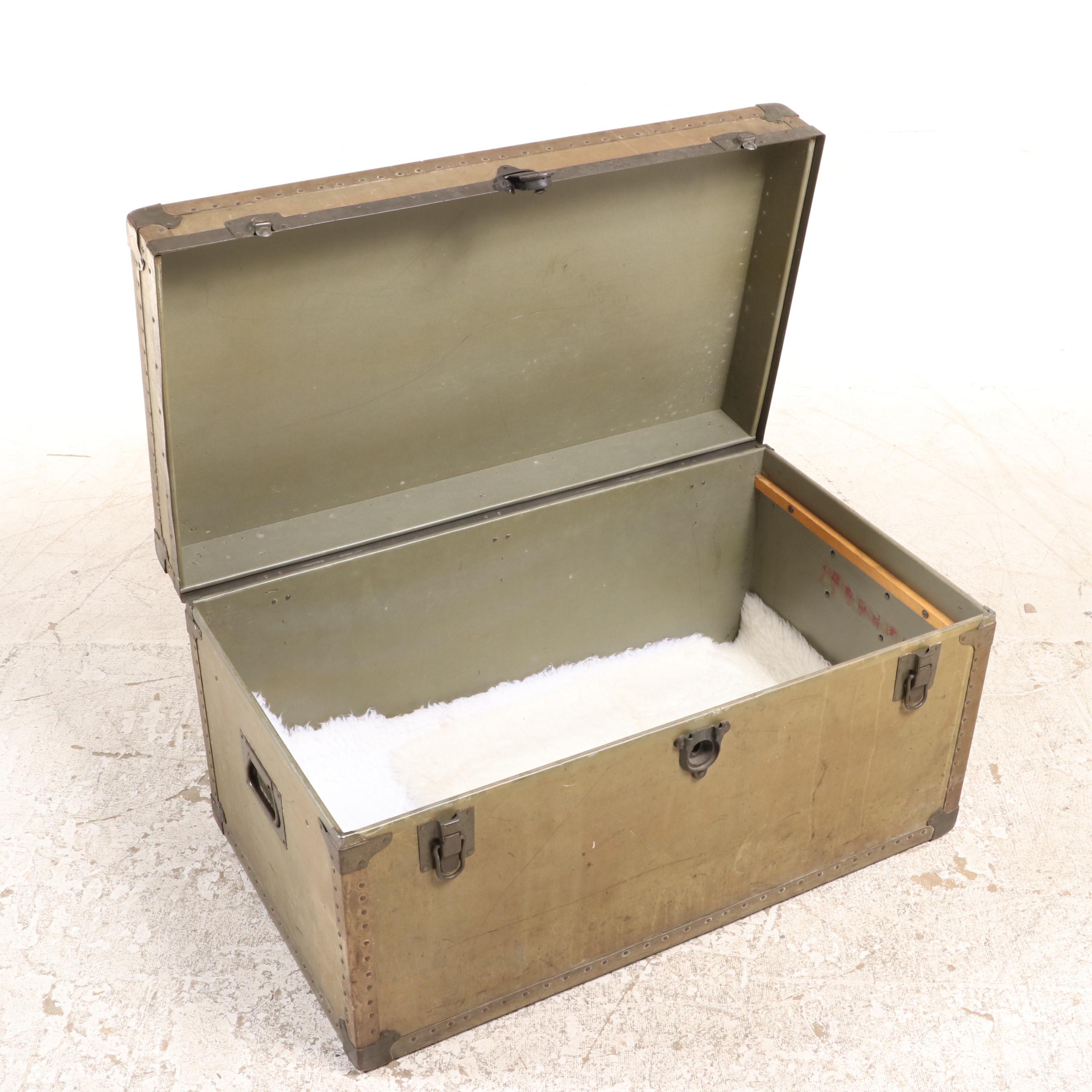 Wheary Metal-Mounted Flat-Top Steamer Trunk, Early-to-Mid 20th Century ...