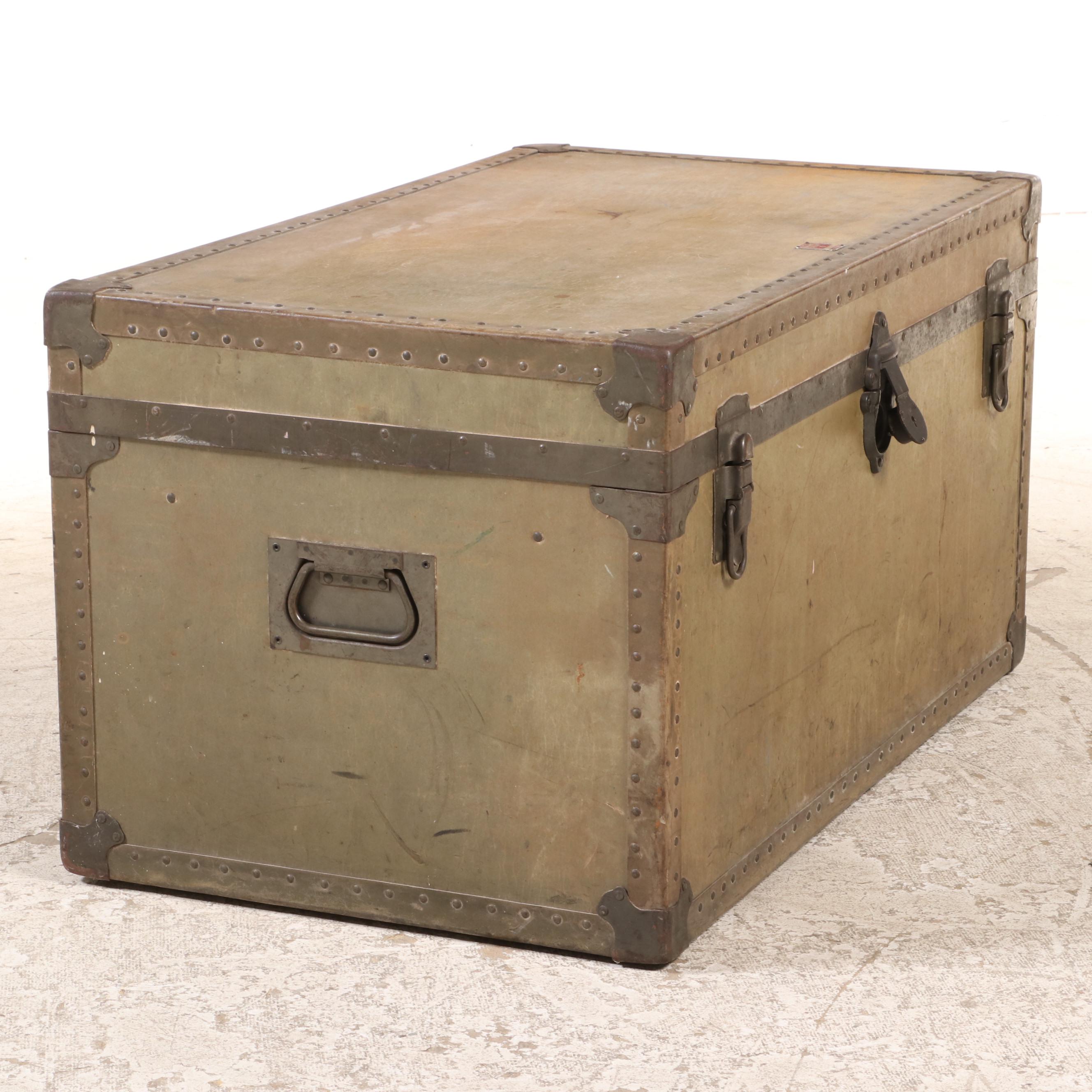 Wheary Metal-Mounted Flat-Top Steamer Trunk, Early-to-Mid 20th Century ...