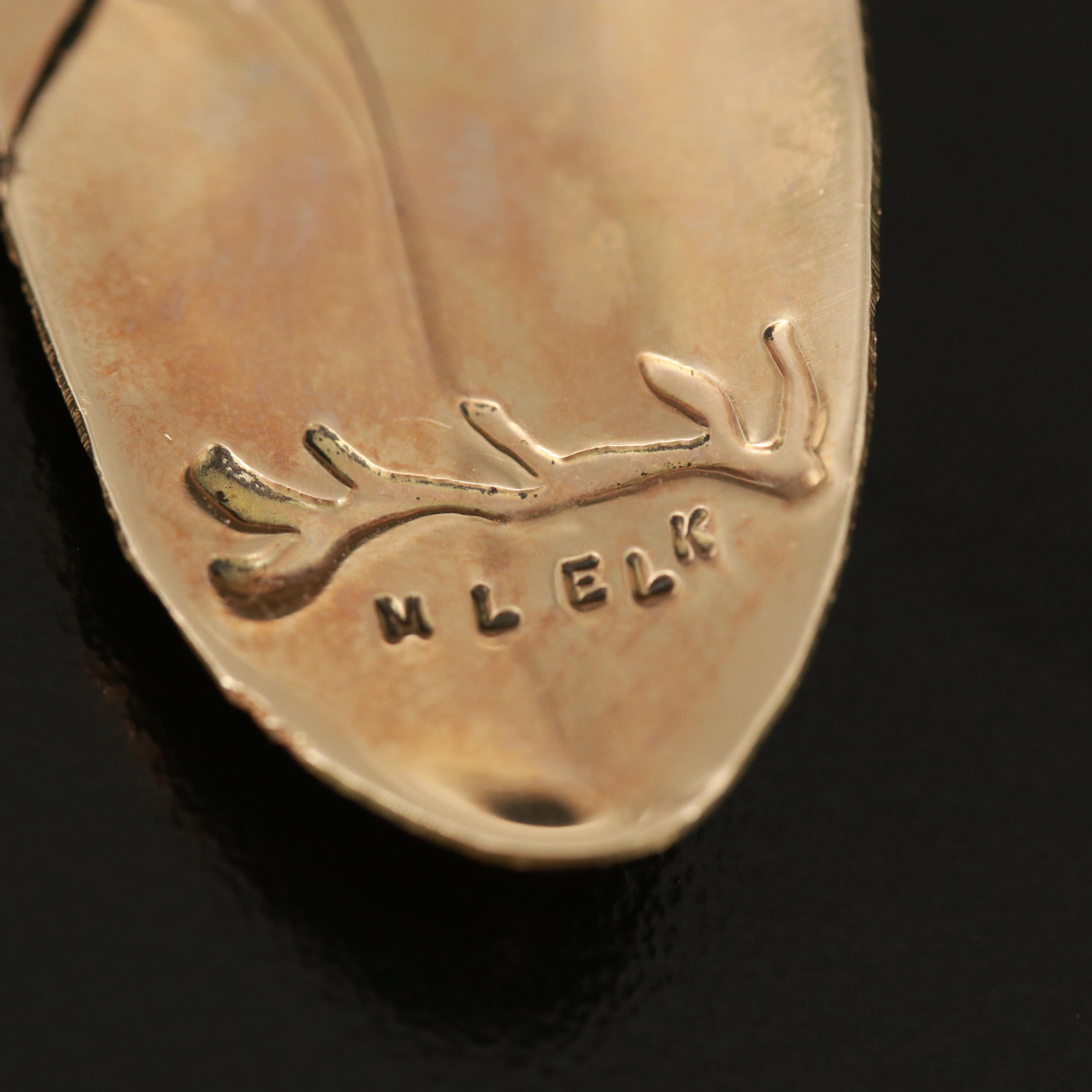 Michael Little Elk Lakota 14K Gemstone Inlay Eagle Feather Brooch | EBTH