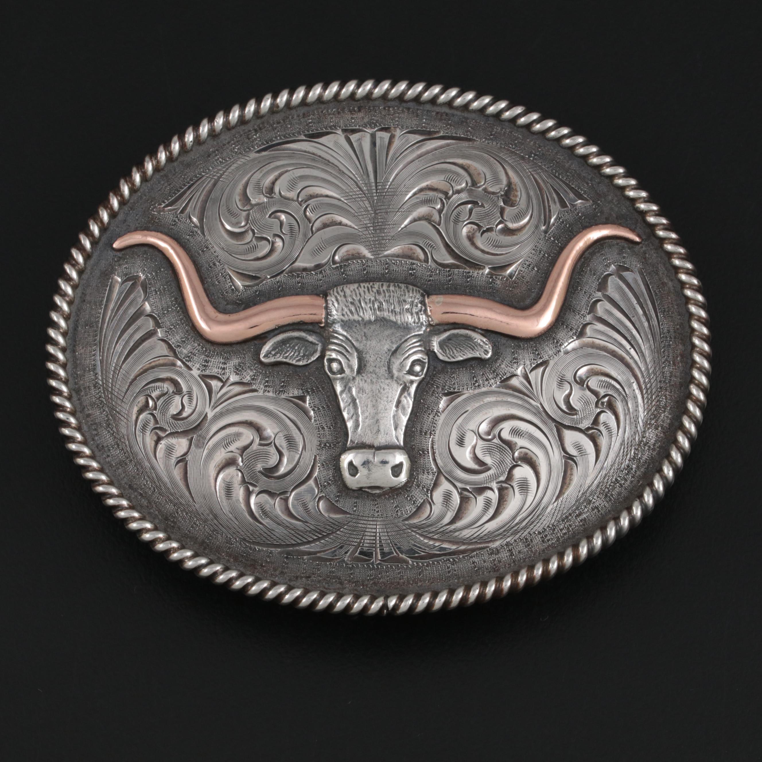Clint Orms Sterling Southwestern Style Engraved Belt Buckle with 10K ...