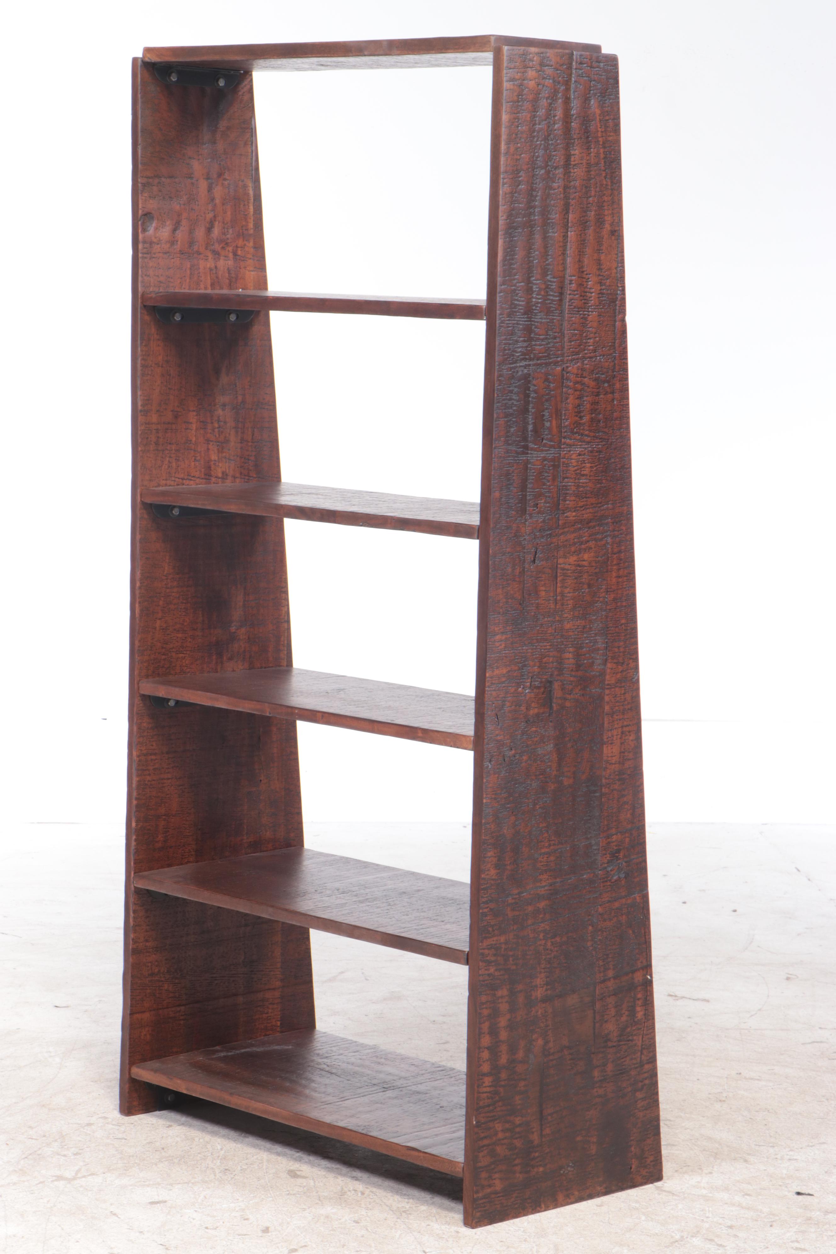 Angled Open Wood Bookcase with Textured Finish | EBTH