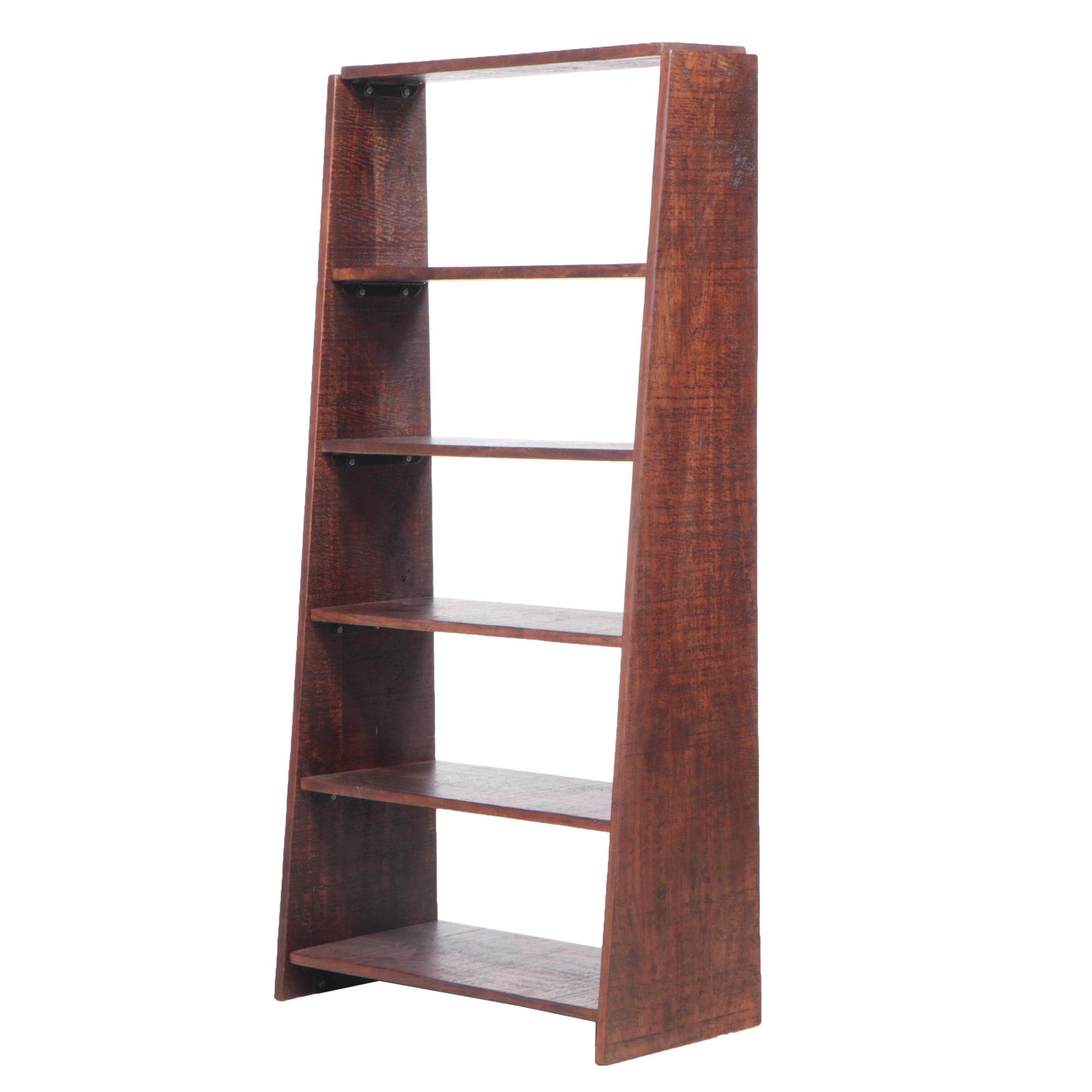 Angled Open Wood Bookcase with Textured Finish | EBTH