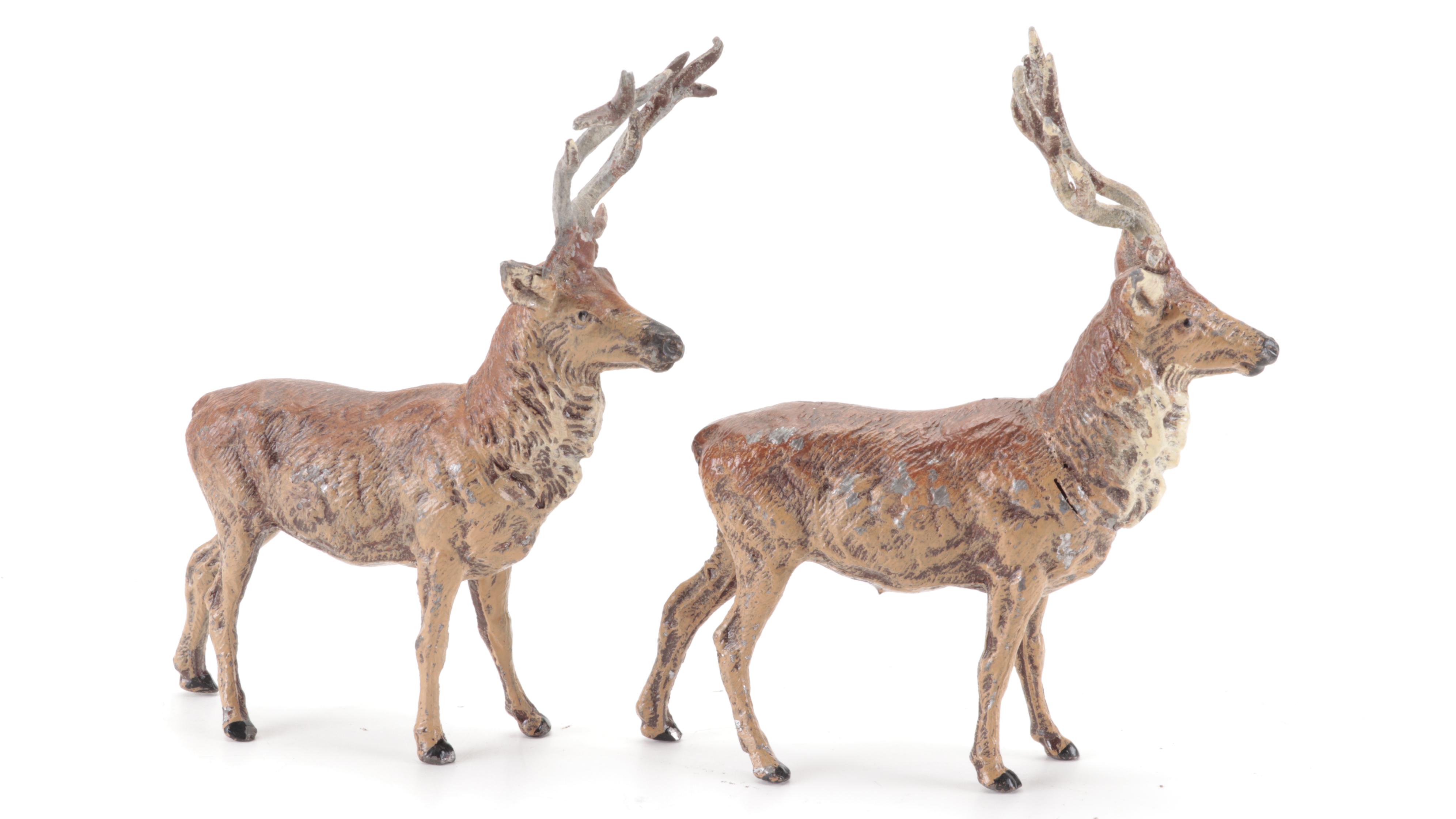 German Cold Painted Lead Reindeer Figurines, Early to Mid 20th Century ...