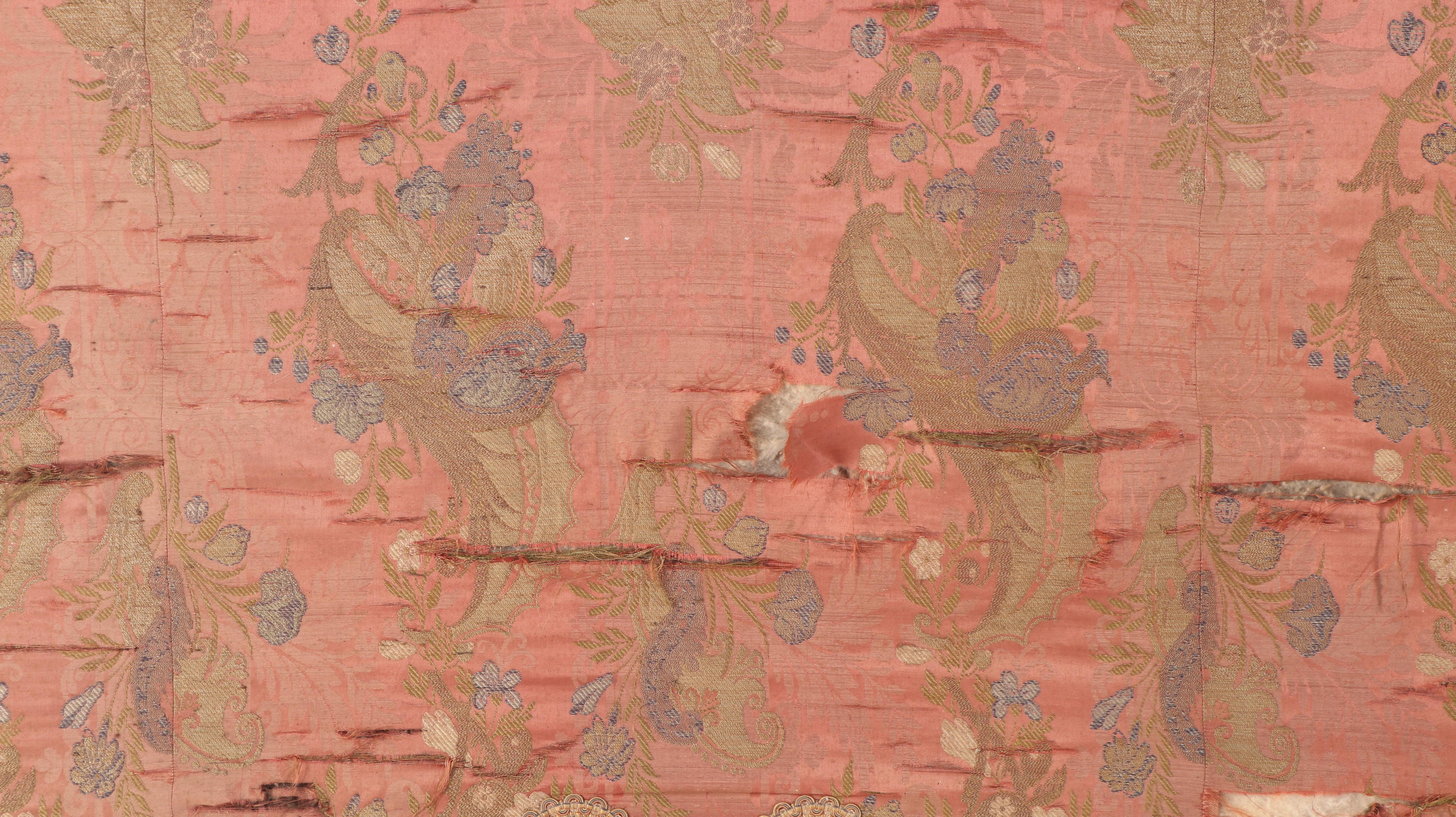 Rococo Style Giltwood Cartouche Panel with Silk Brocade | EBTH