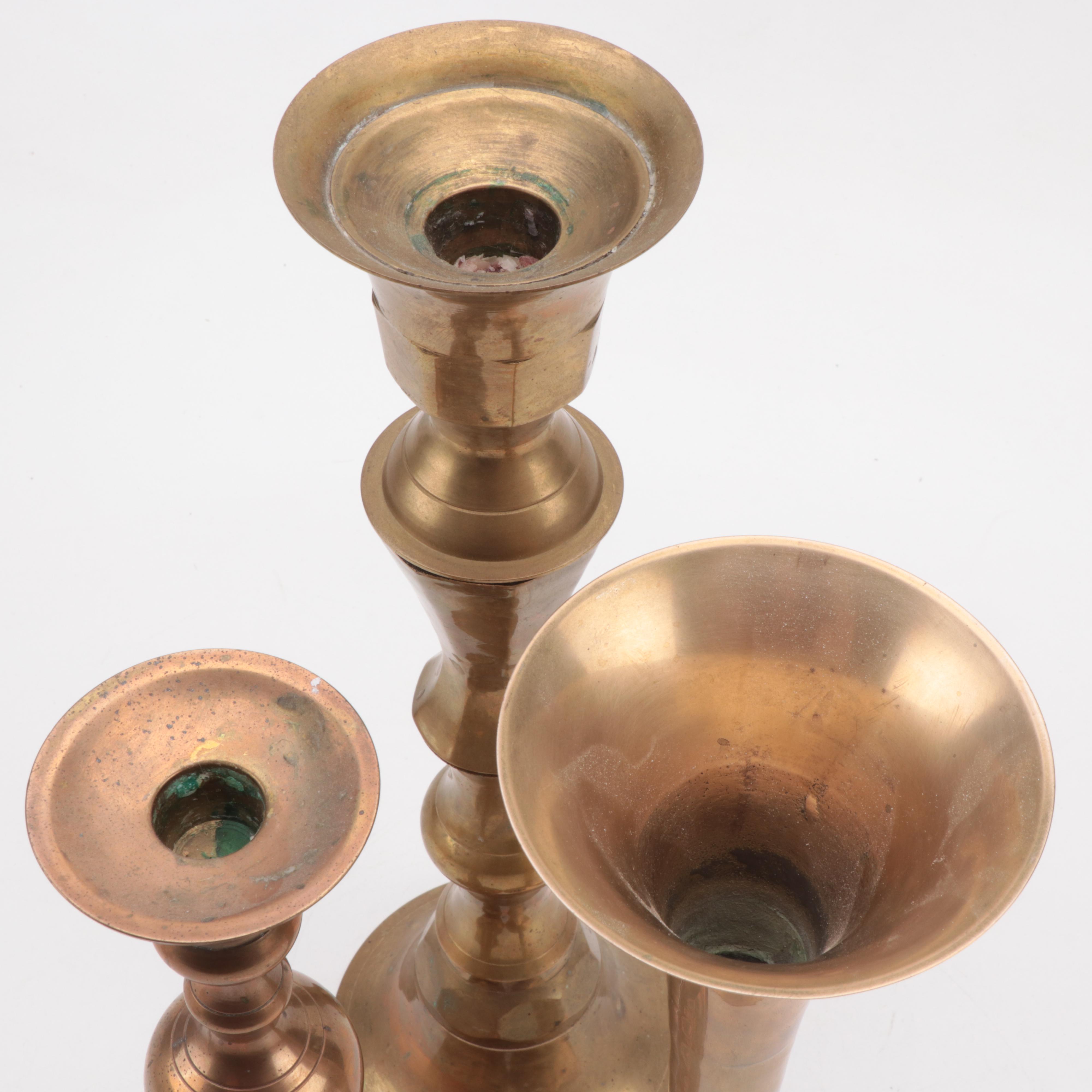 Brass Cesve Turkish Coffee Pot with Brass Vases and Candlesticks | EBTH