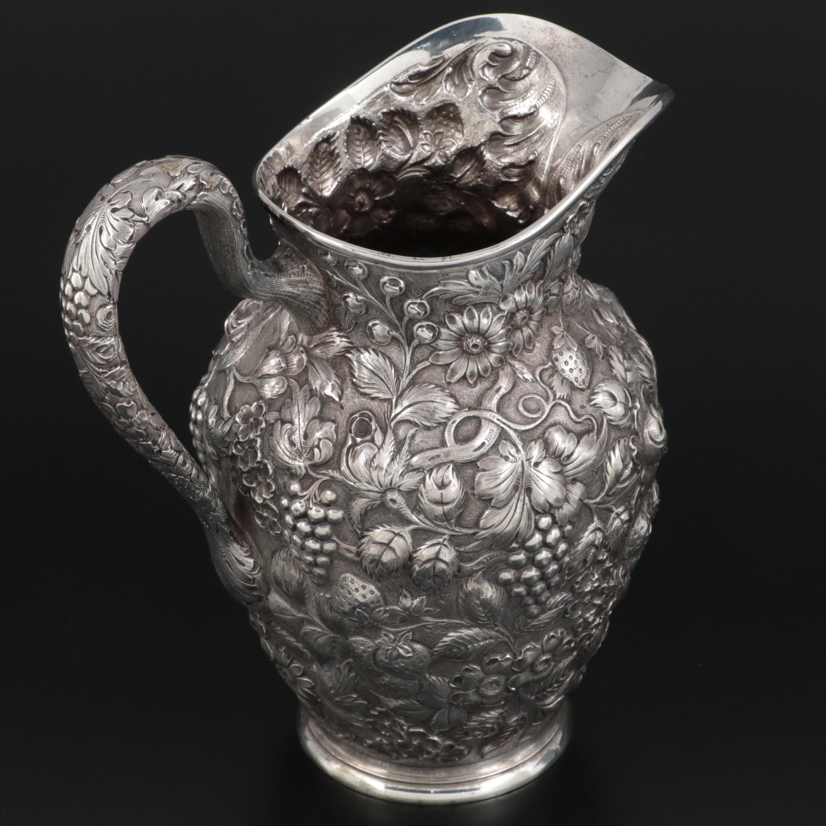 Loring Andrews of Cincinnati Sterling Silver Repoussé Pitcher, Early ...