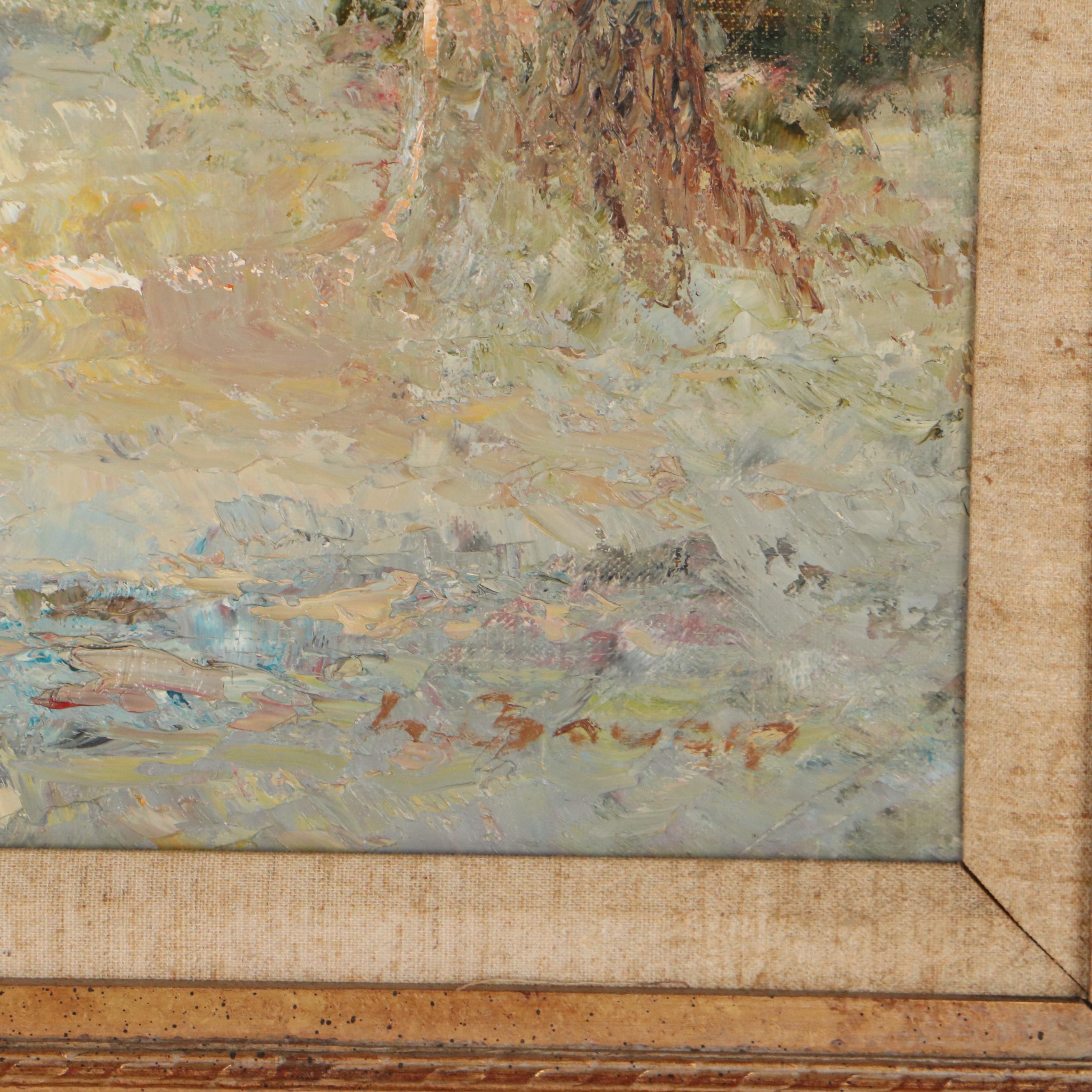 Willi Bauer Oil Painting "Lennan Cafe by the Lake" | EBTH