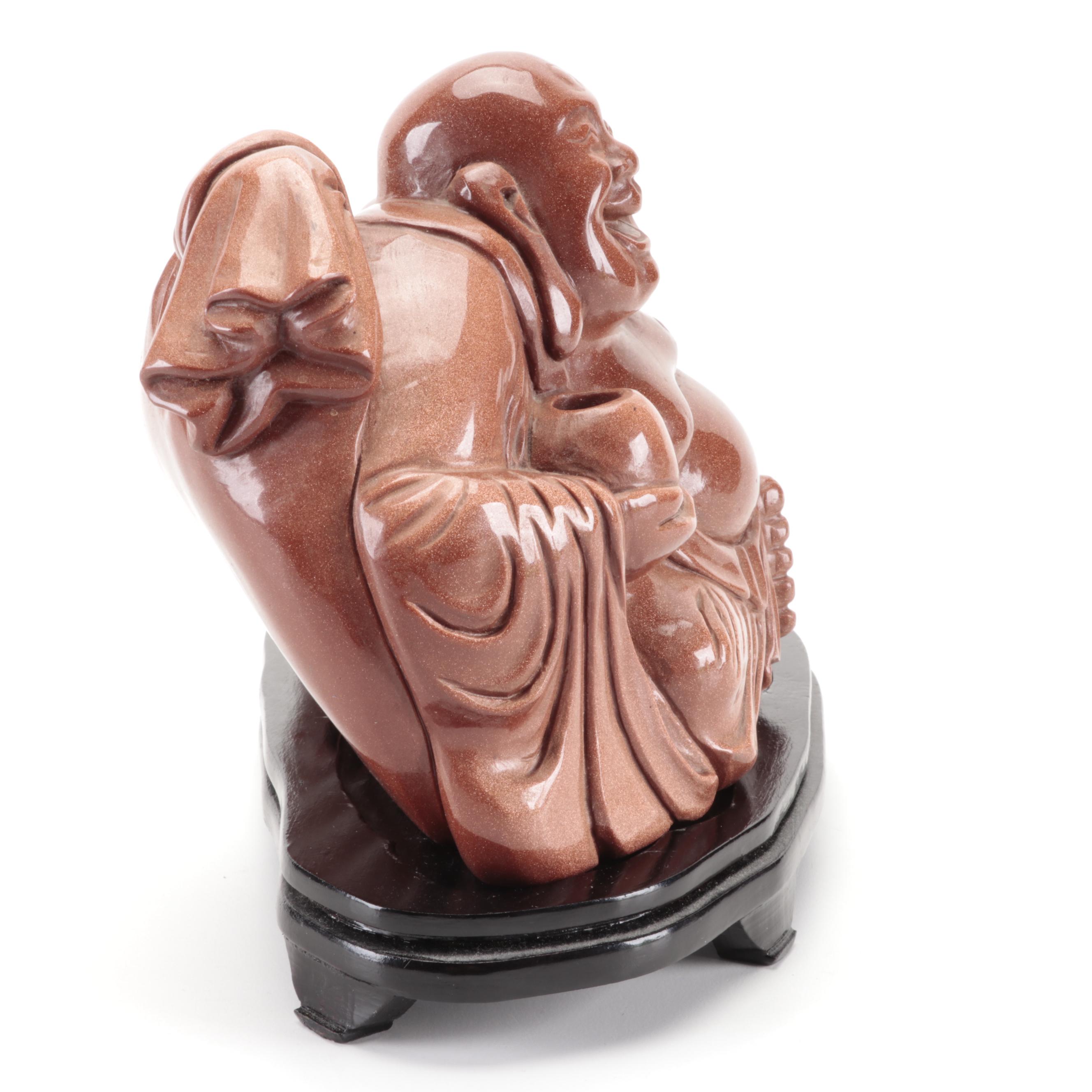 Chinese Carved Goldstone Glass Budai Figurine | EBTH