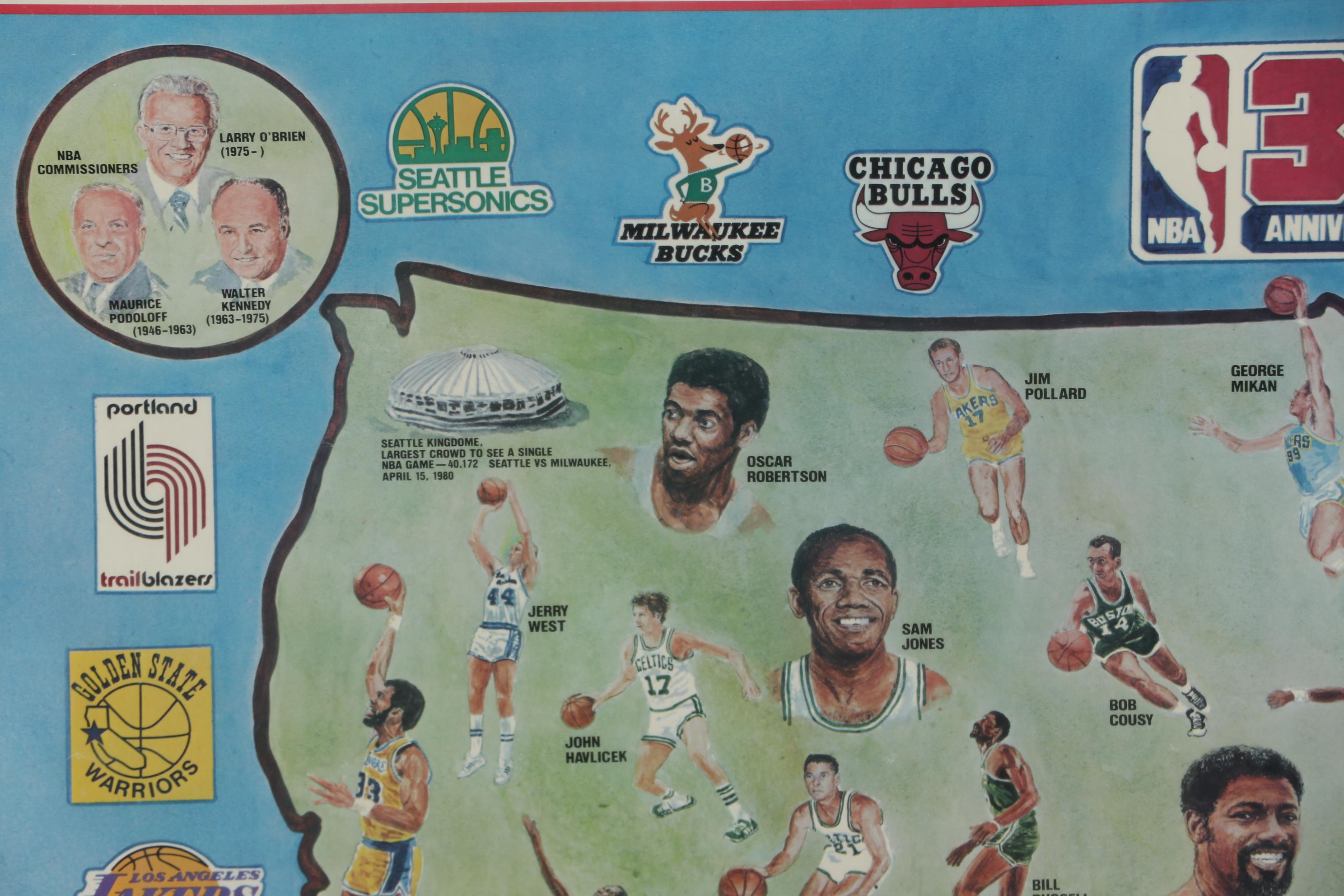 NBA 35th Anniversary Commemorative Poster in Frame | EBTH