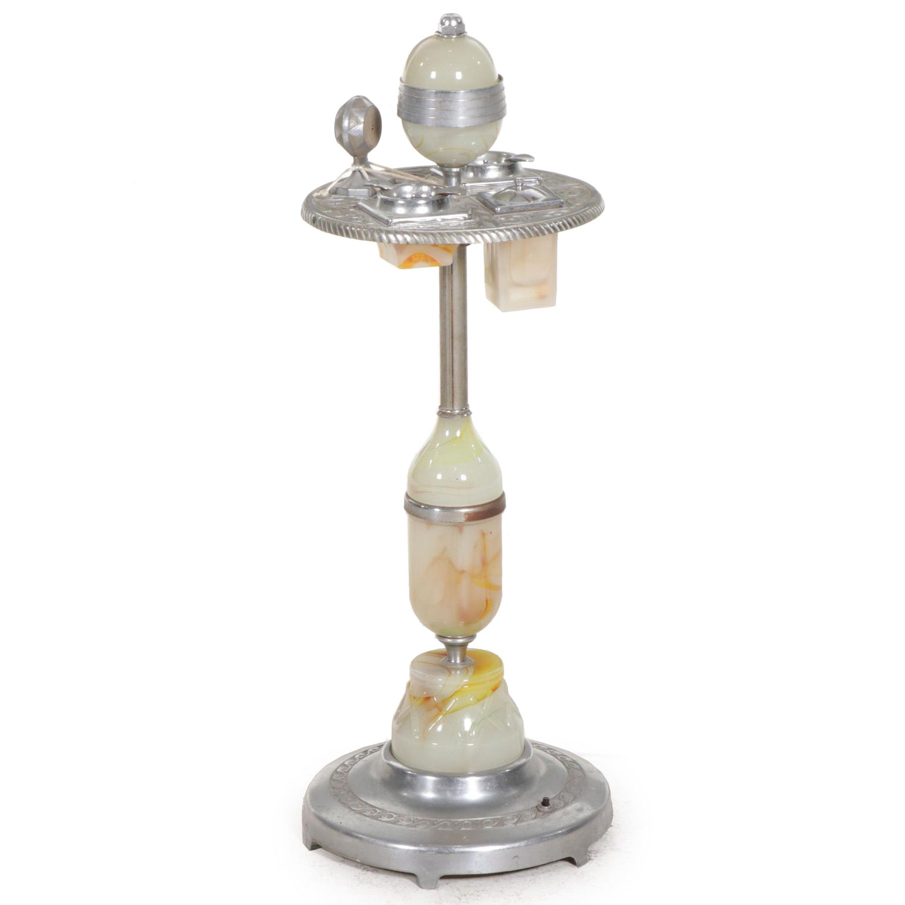 Mico Art Deco Aluminum and Slag Glass Light Up Smoking Stand | EBTH