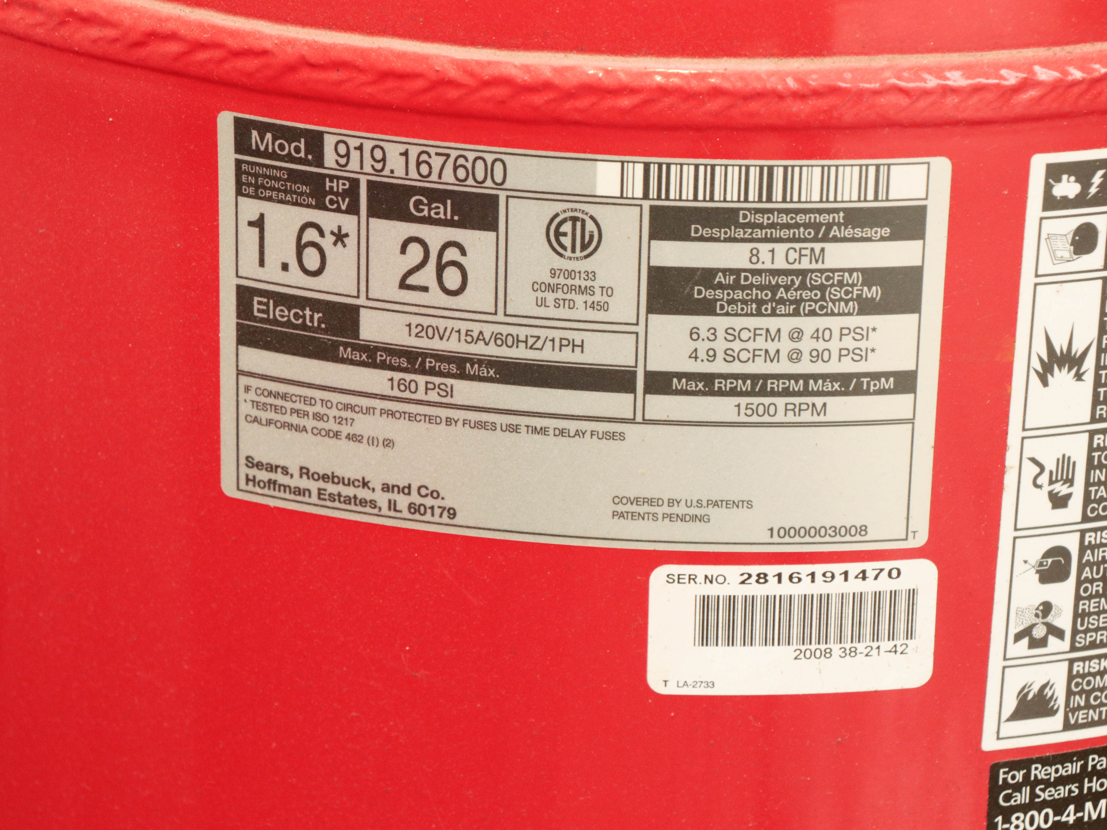 Craftsman 26 Gallon Air Compressor