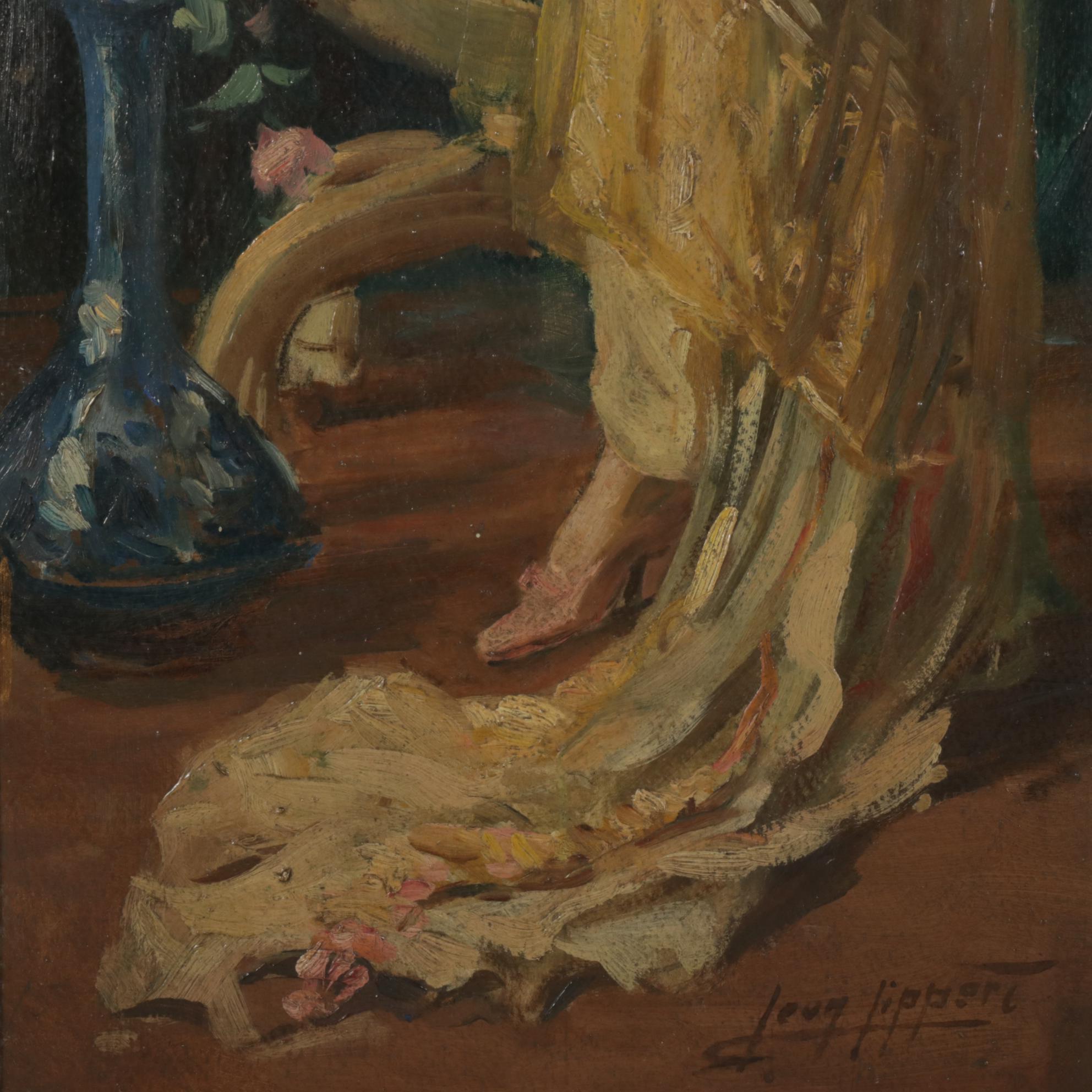 Leon Lippert Oil Painting of Woman Standing at Mirror, Early 20th ...