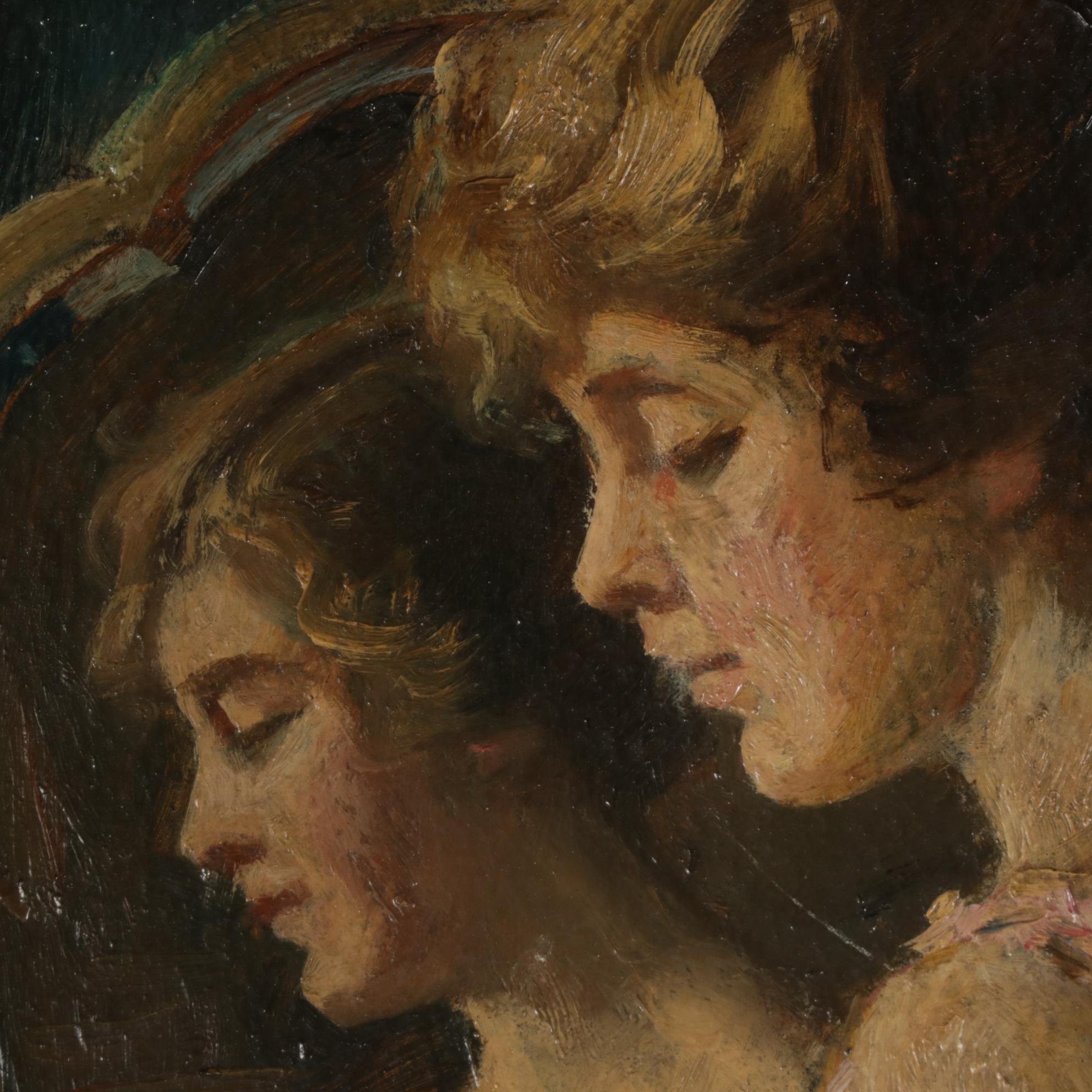 Leon Lippert Oil Painting of Woman Standing at Mirror, Early 20th ...